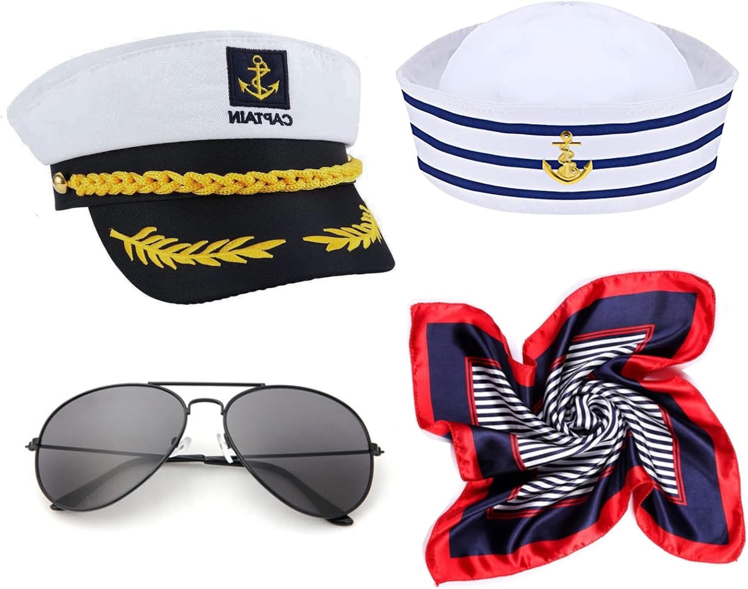 Amazon.com: Yacht Captain Hat Sailor Ship Cap Scarf Sunglasses Sailor ...