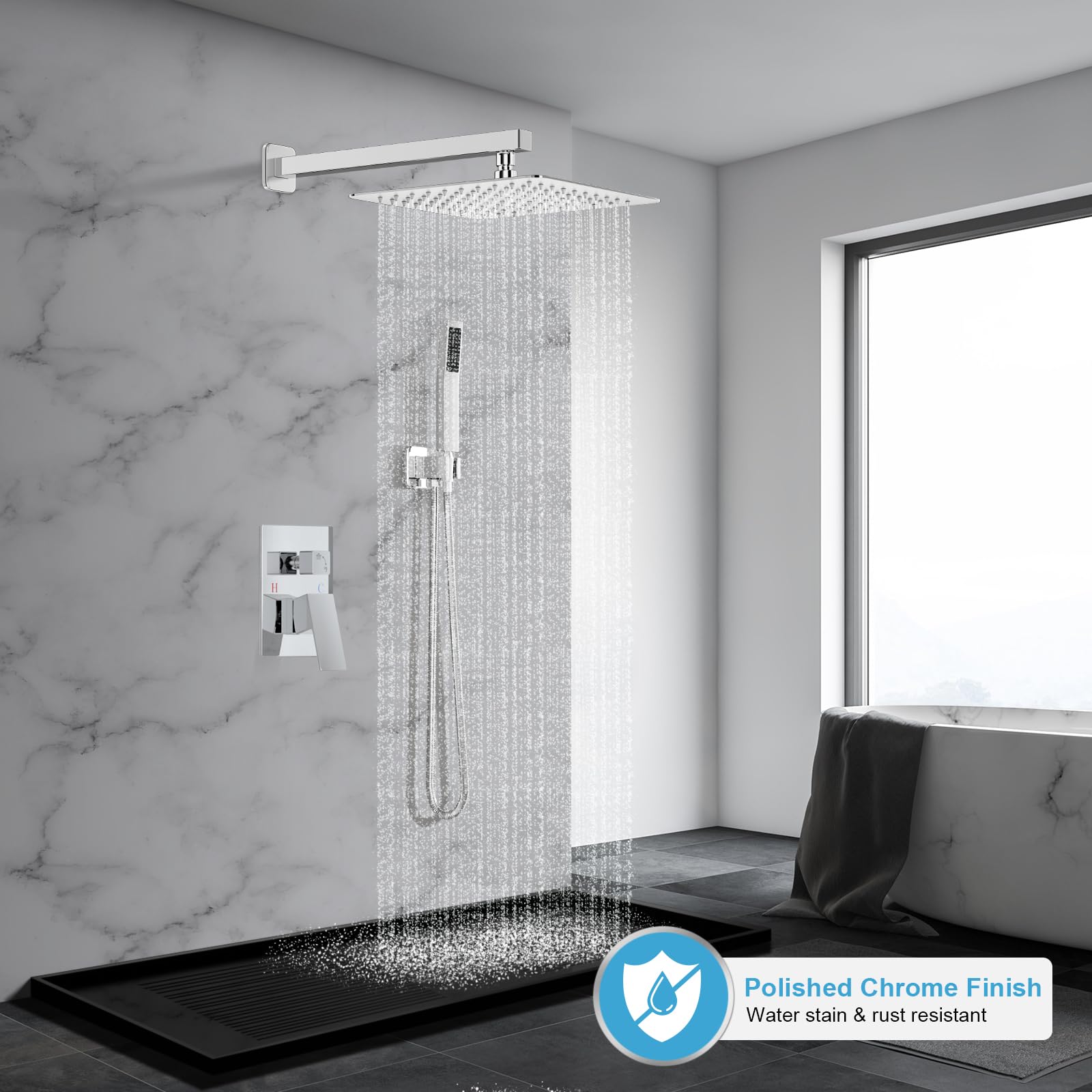 Snapklik.com : Baetuy Shower Faucet Set Bathroom Square Rain Shower ...