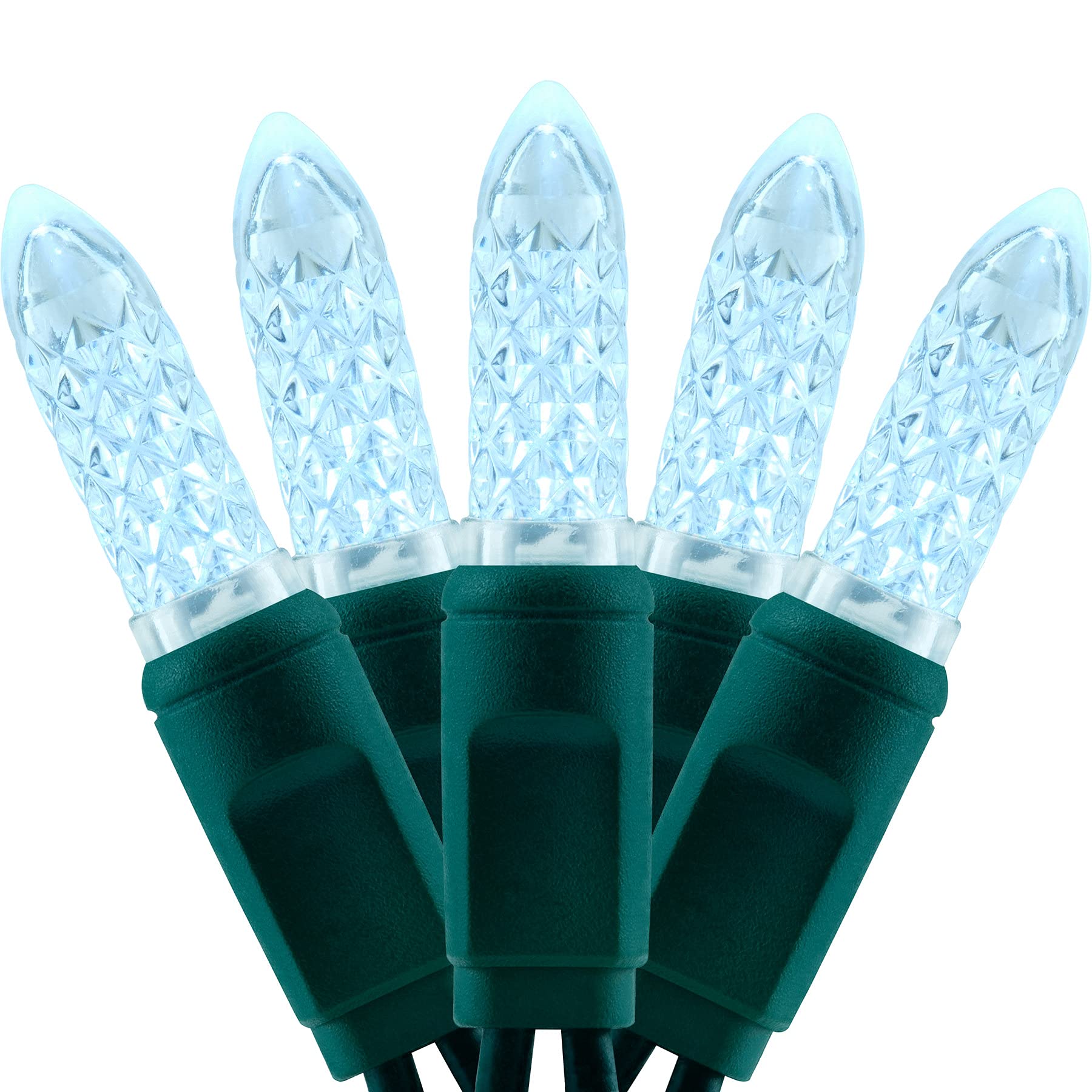 YULETIME Cool White One-Piece Faceted LED Christmas Lights, Total 48 ...