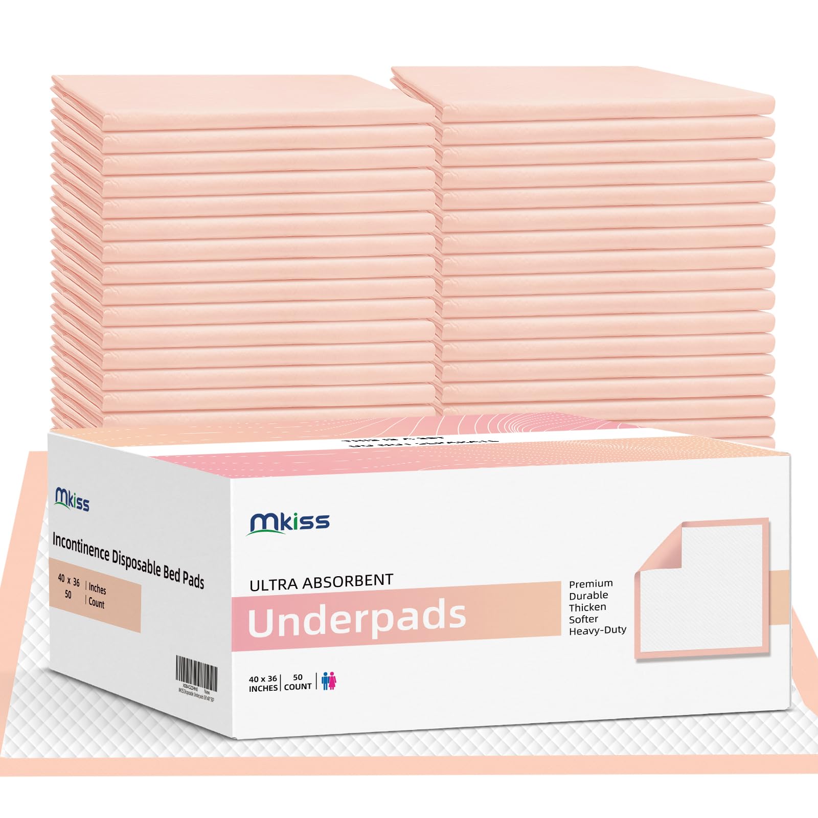 Amazon.com: MKISS Extra Large Bed Pads 40" x 36"(50 Count), Disposable ...
