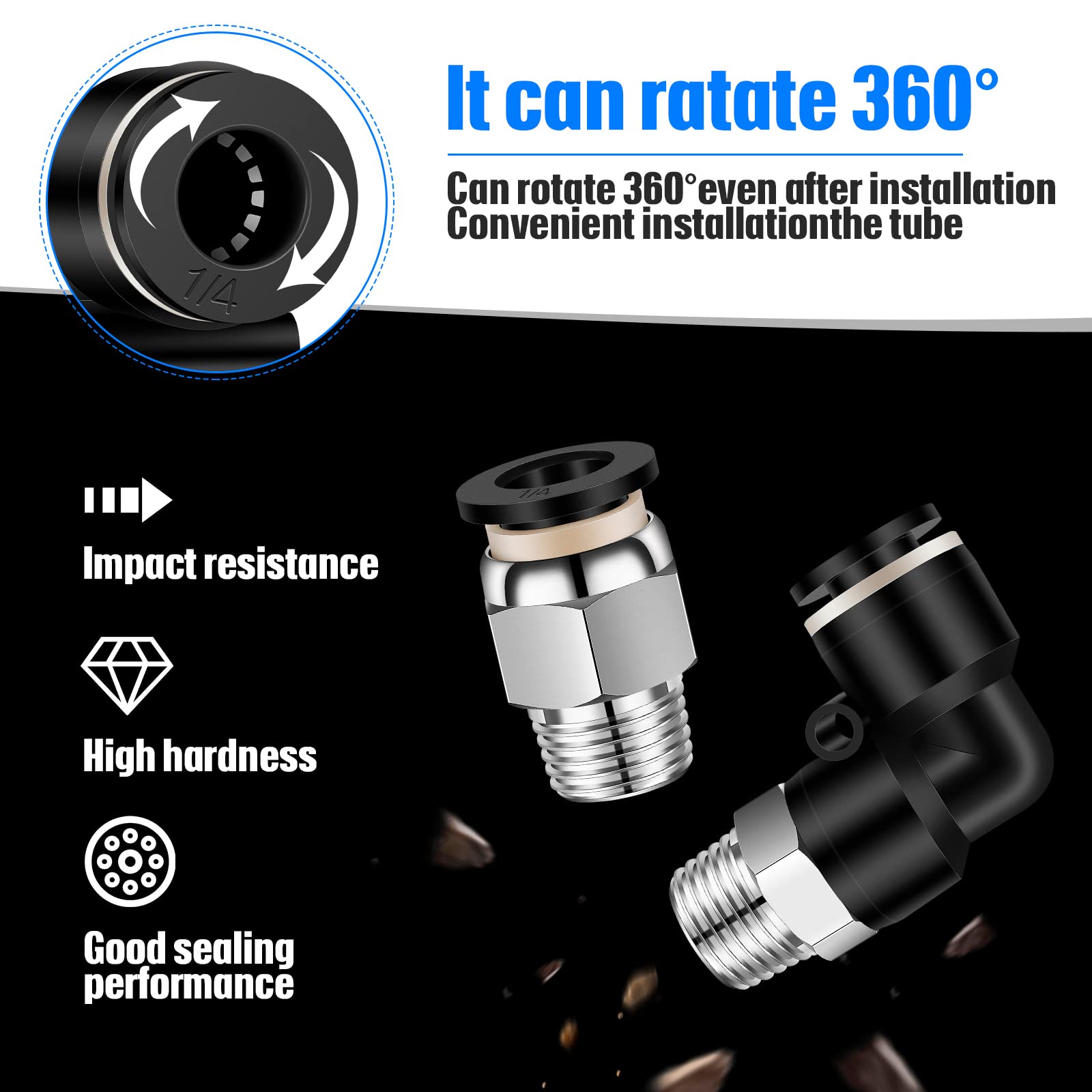 Snapklik.com : 24 Pcs Push To Connect Air Fittings 1/4 Inch Tube Od X 1 ...