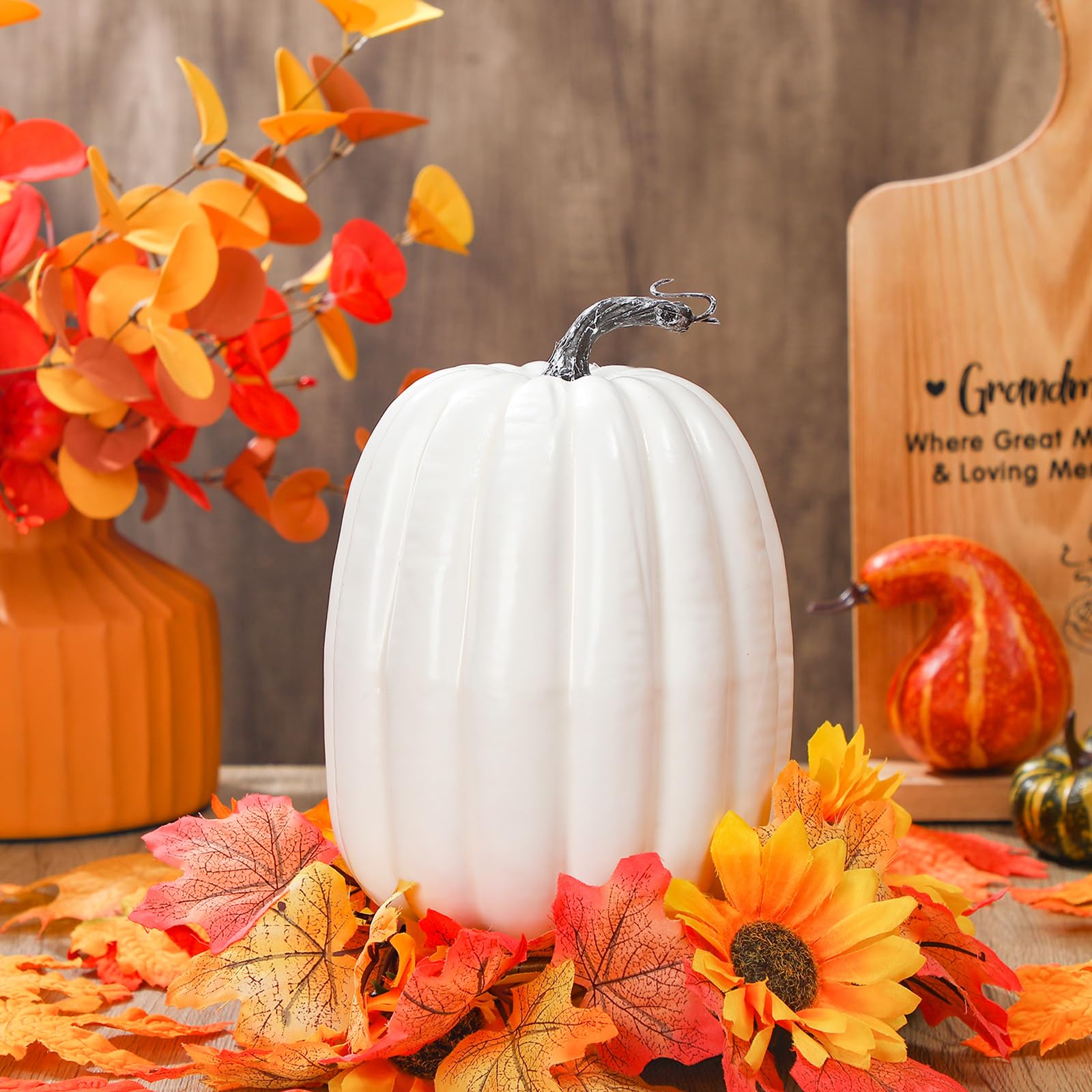Amazon.com: Dandat 1 Pcs Thanksgiving Fall Large White Foam Pumpkins 8. ...
