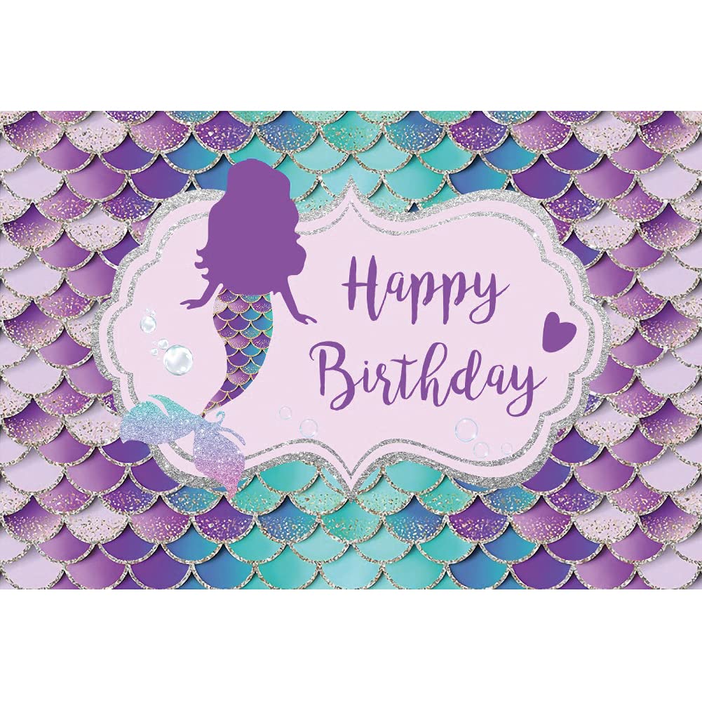 Buy Leowefowa Happy Birthday Undersea World Mermaid Backdrop 8x6ft Cake ...