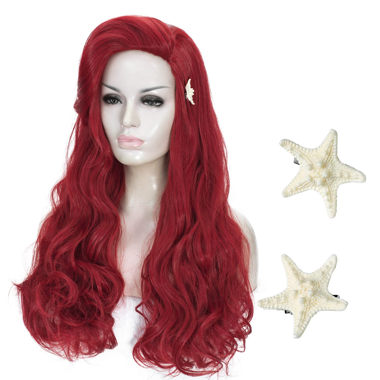 Amazon.com: Aicos Wine Red Curly Kid Mermaid Wig, Long Wavy Fashion ...