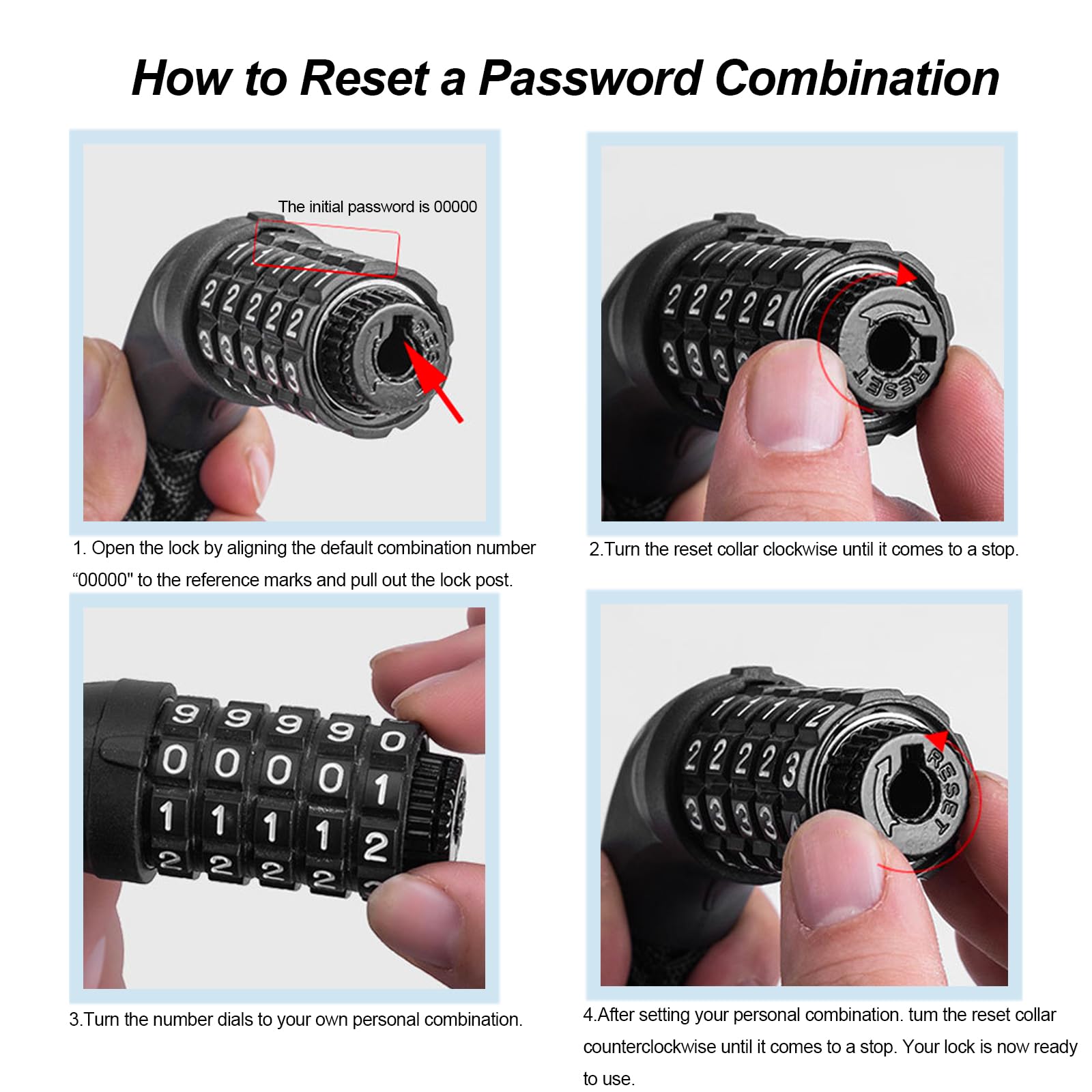 Snapklik.com : Bike Chain Lock, 5-Digit Resettable Combination Heavy ...