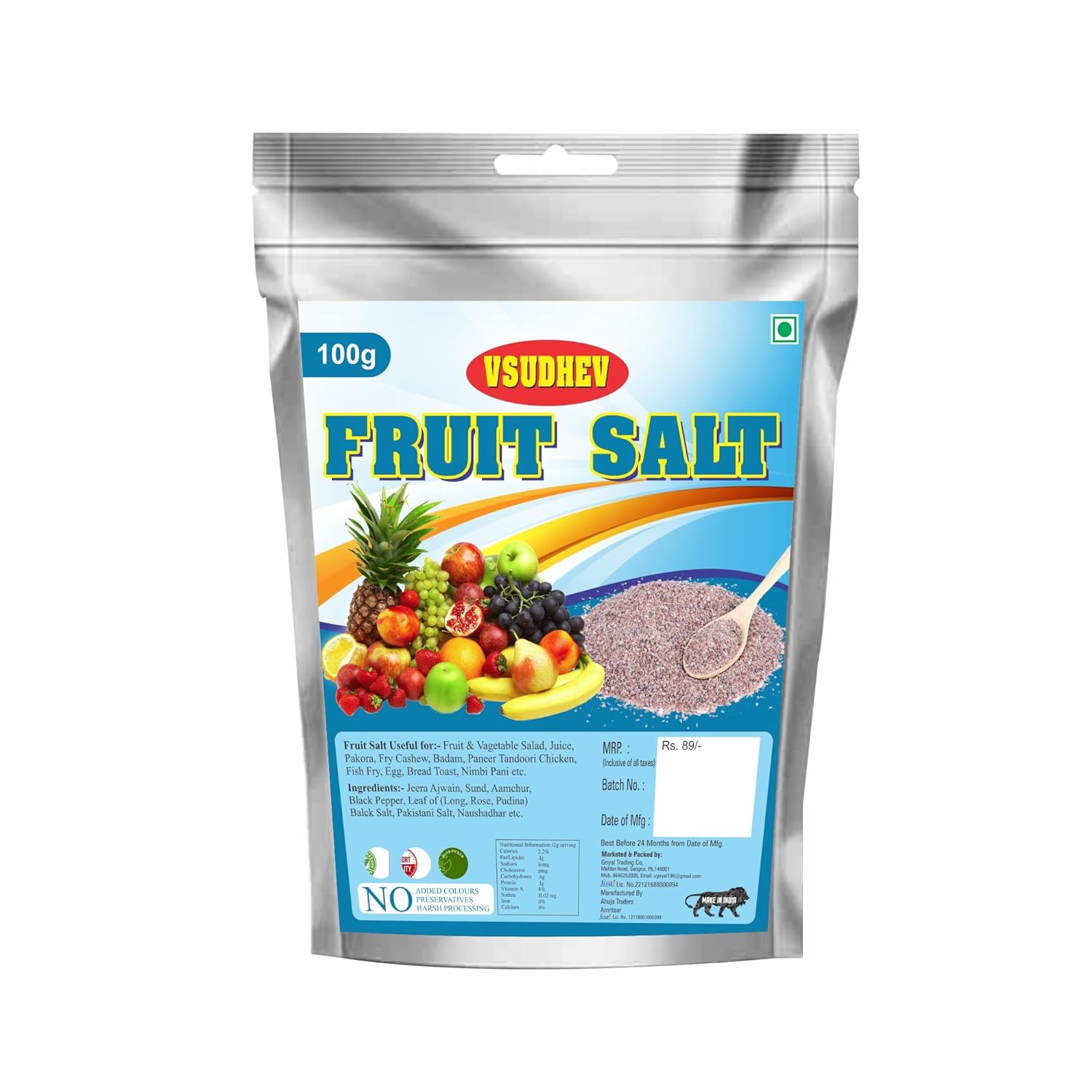 Vsudhev Fruit Salt Chat Masala, Also as Shikanji Masala, Vegetable ...