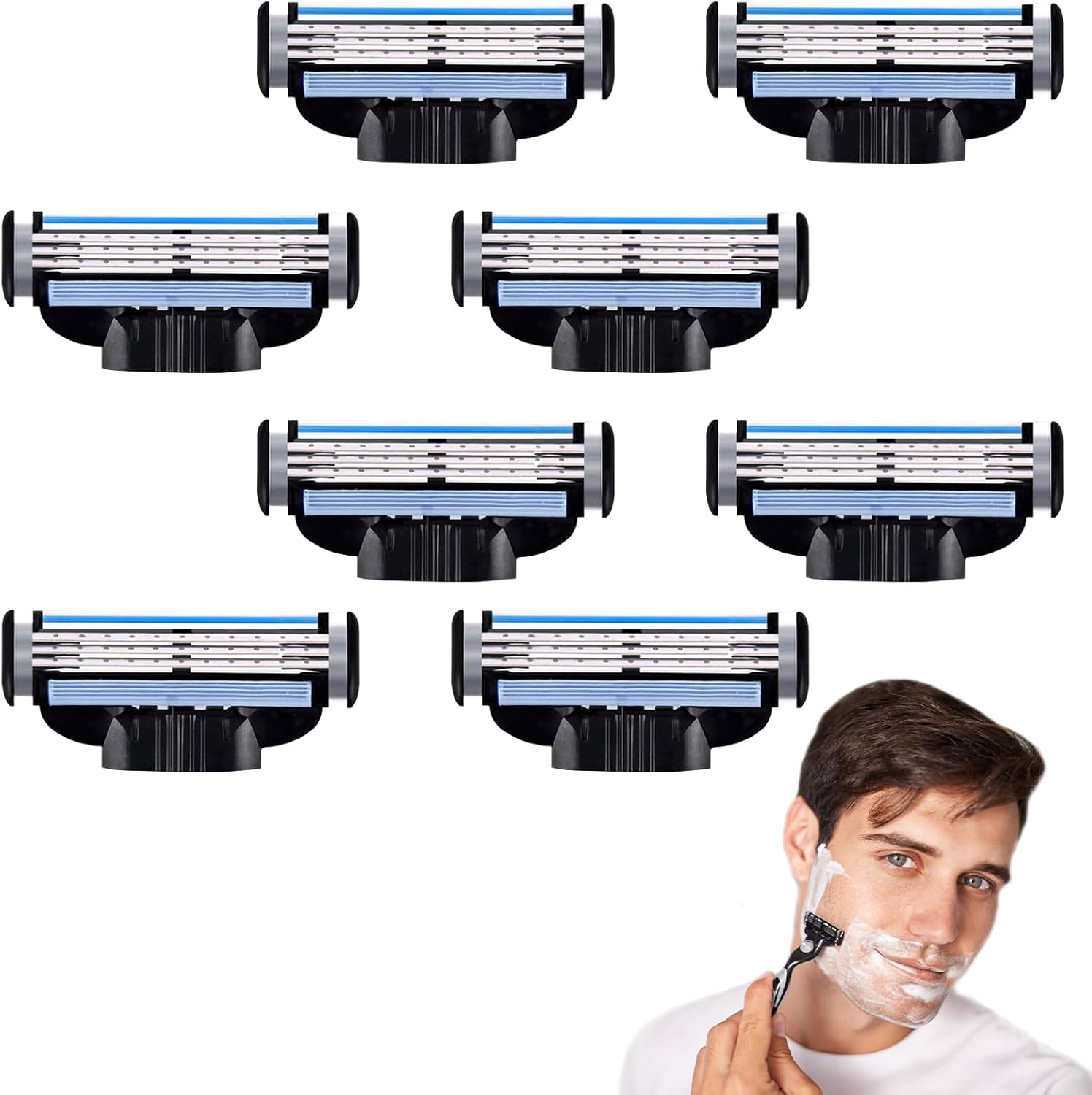 8Pcs Razor Blades Refills,3-Layer Refills Manual Shaver Replacement ...