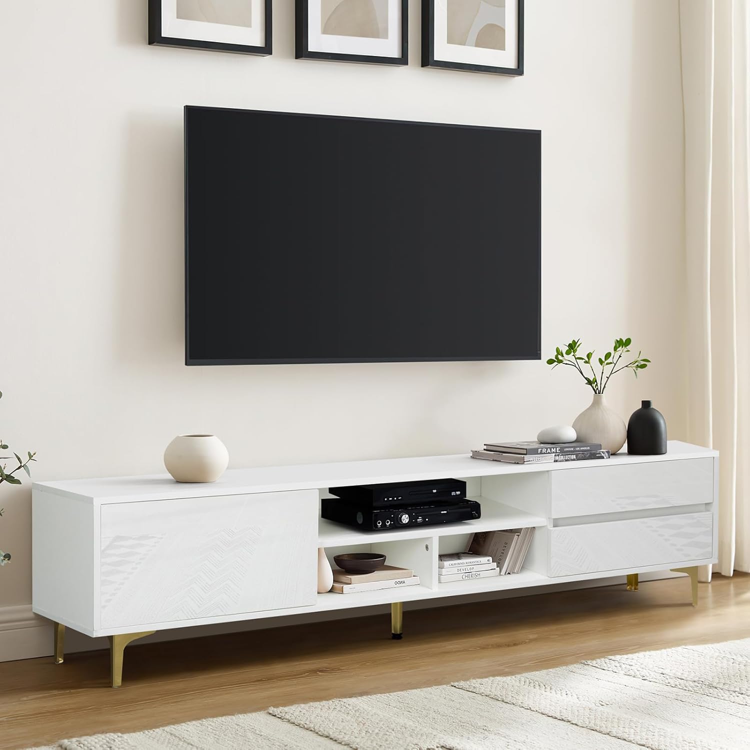 Amazon.com: Lecut White LED TV Cabinet for Up to 65 Inch TVs Television ...