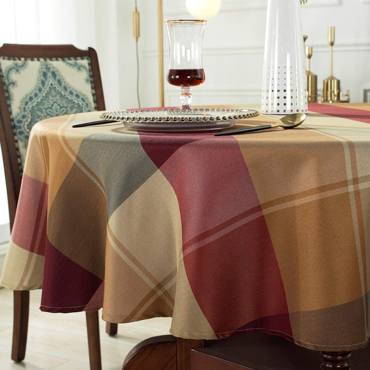 Amazon.com: SASTYBALE Round Tablecloth Checkered Style Polyester Table ...