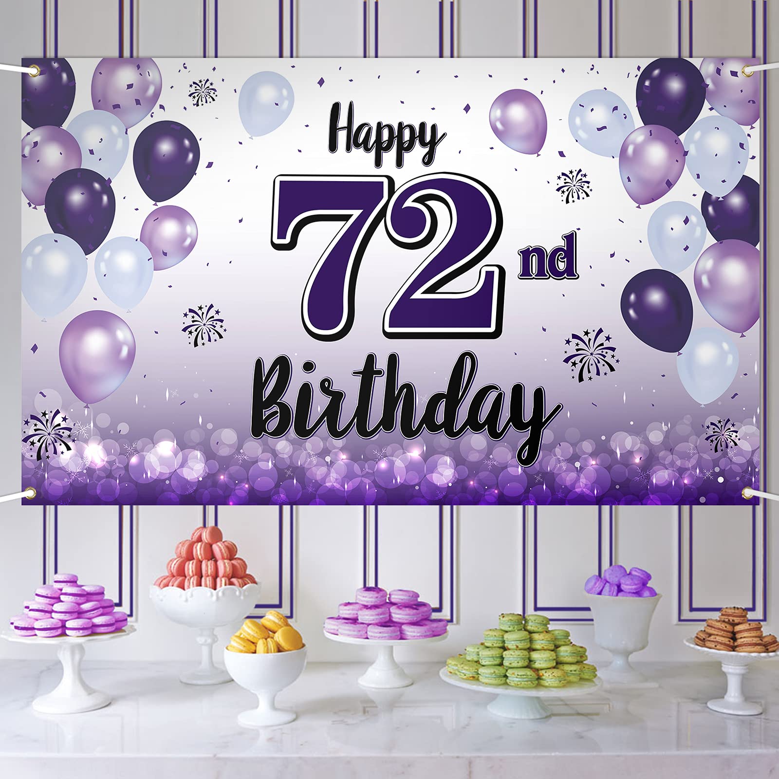Amazon.com: LASKYER Happy 72nd Birthday Decorations,72nd Purple Balloon ...