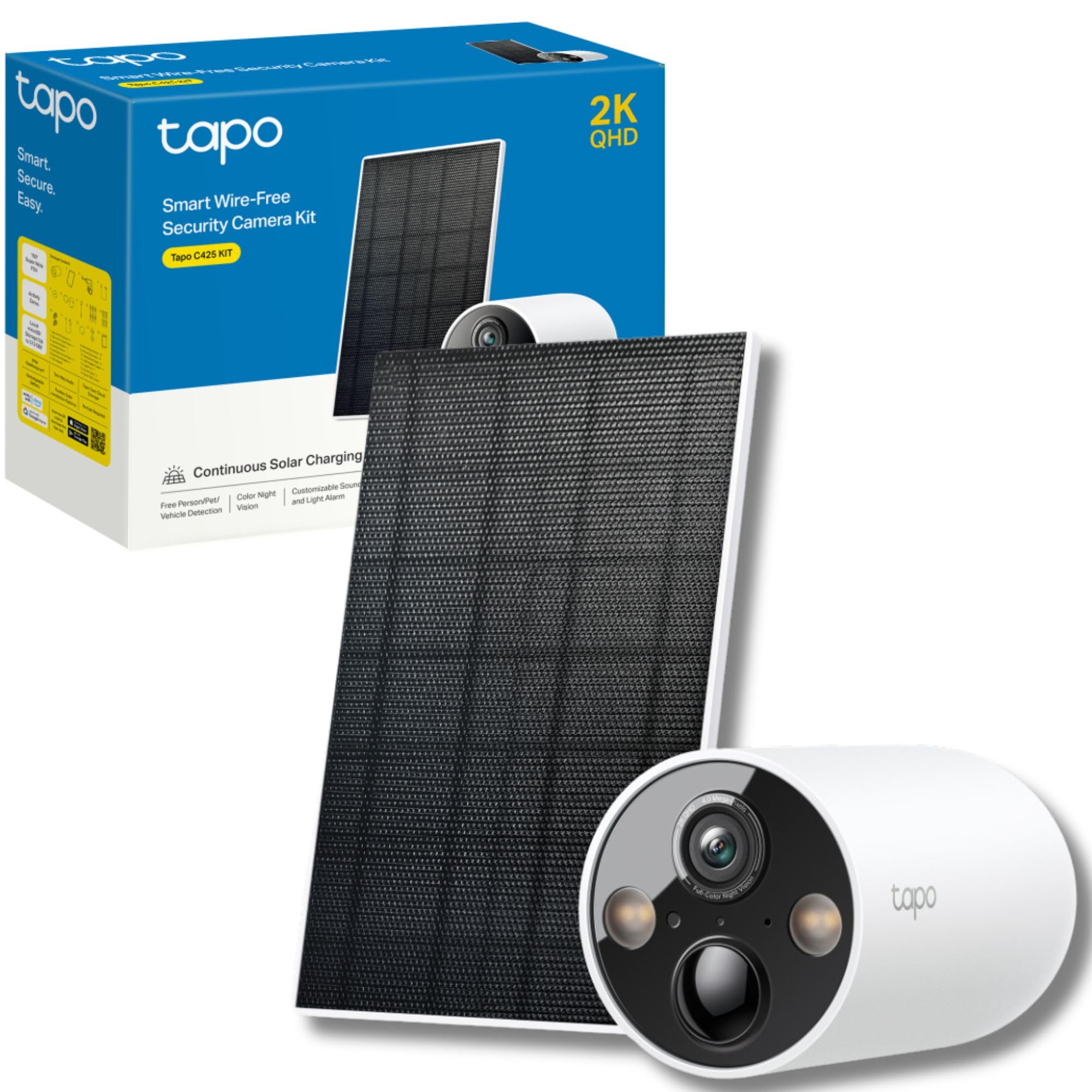 Tapo 2K 4MP QHD Solar Security Camera Kit with Rechargeable Battery and ...