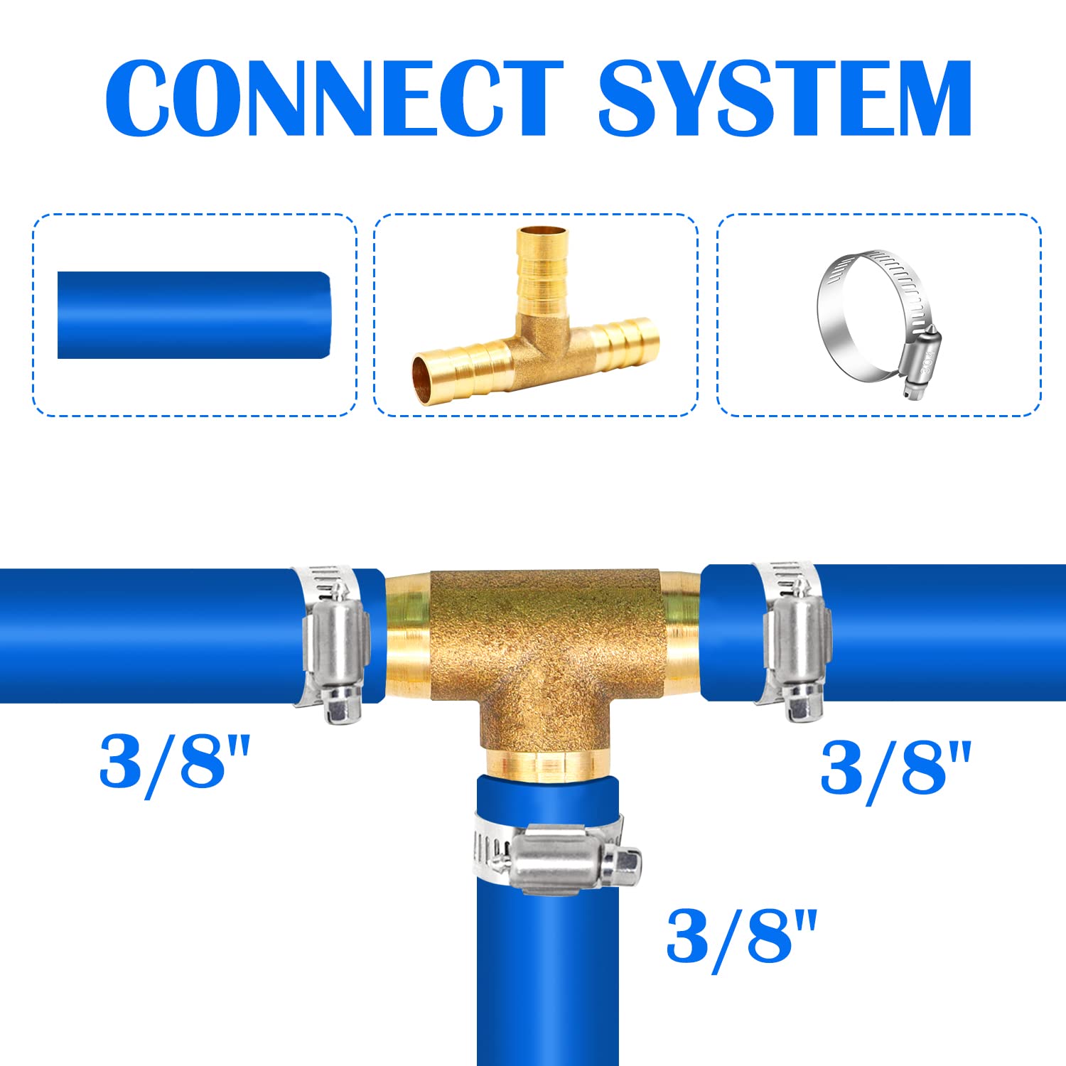 Snapklik.com : Tnuocke 3pcs 3/8" Brass Tee Barb Fittings,3 Way Union ...