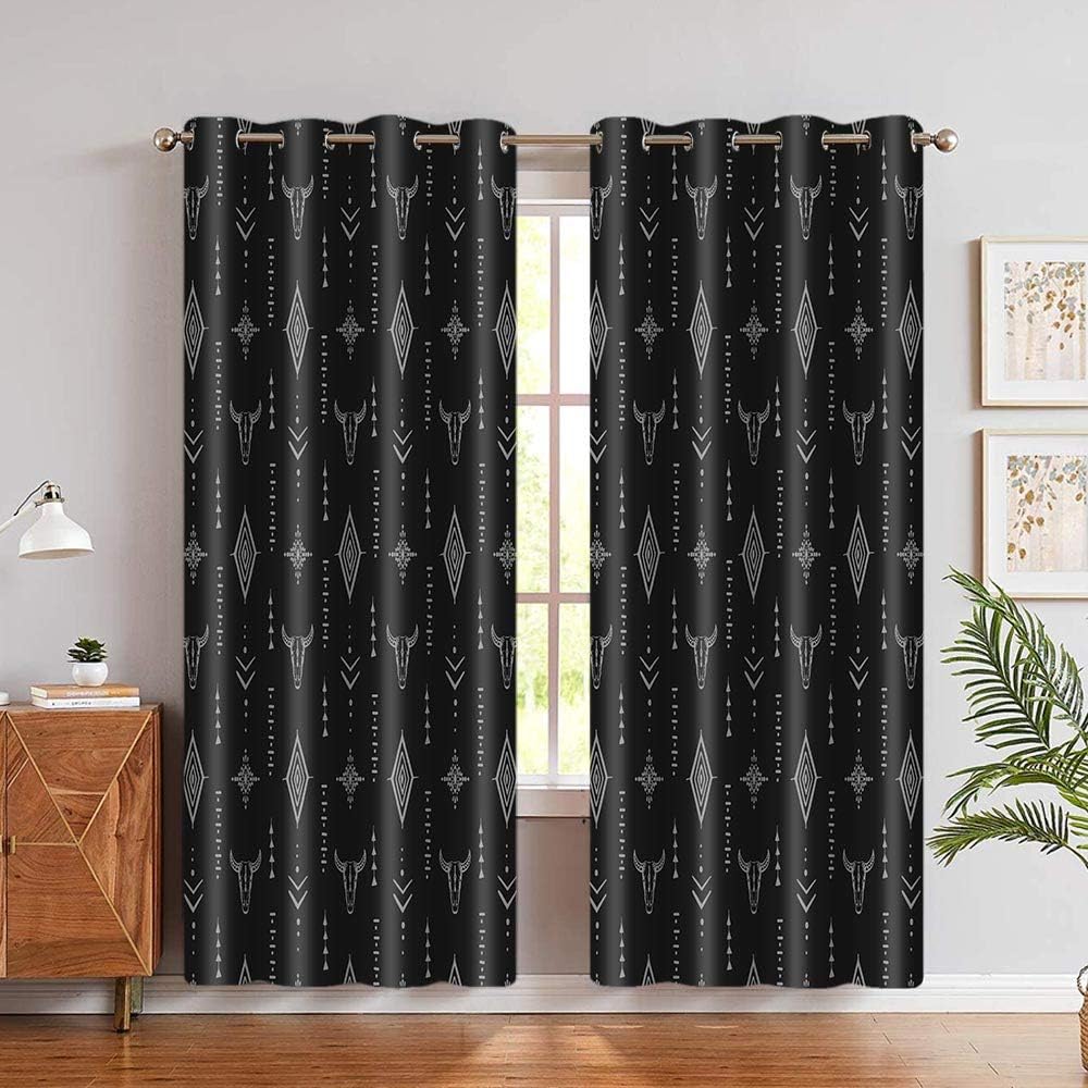 Amazon.com: Tribal Aztec Print Window Curtain Panels 2 Pack, Bull Skull ...