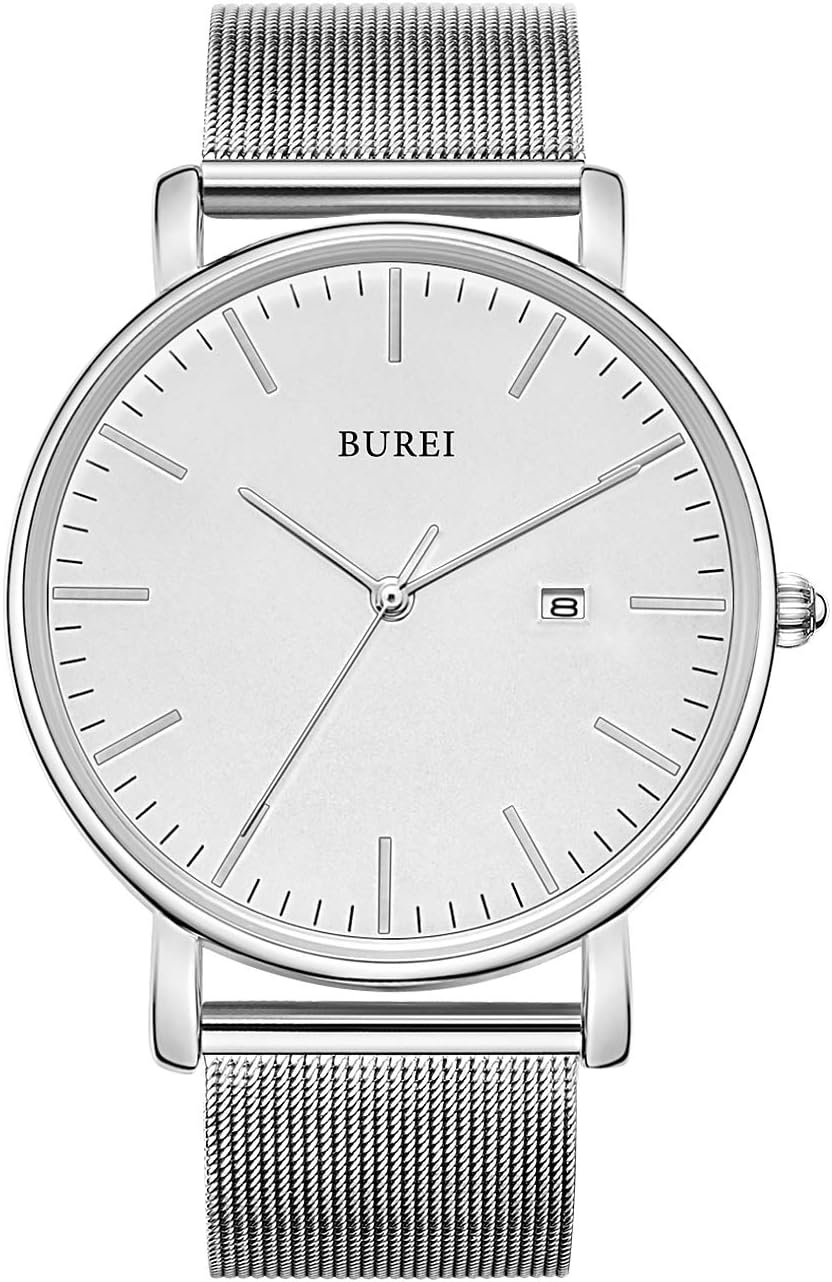 BUREI - Reloj de pulsera analógico de cuarzo ultra fino, con calendario ...