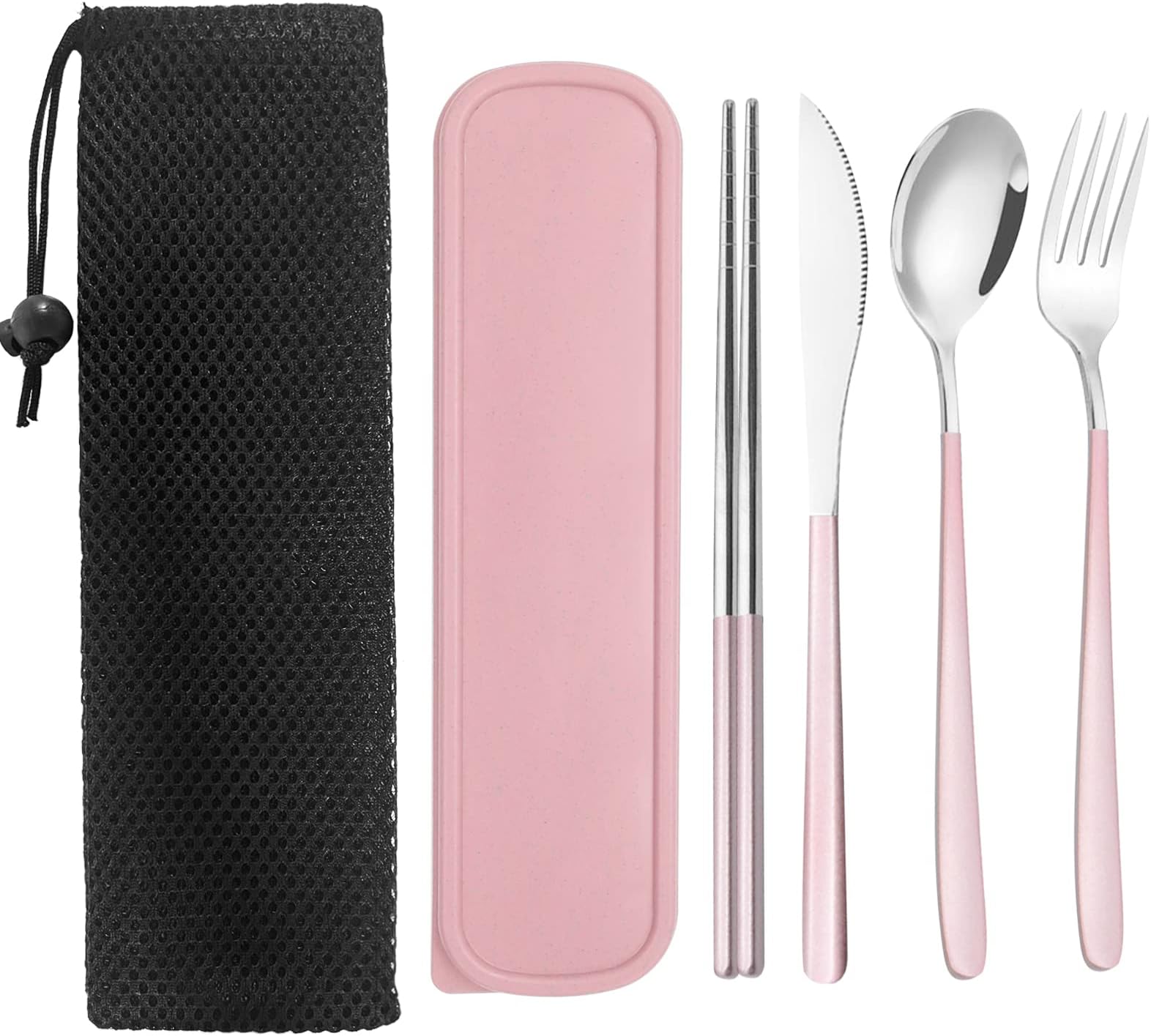 Amazon.com: Portable Travel Utensils Set with Case, Pink Reusable ...