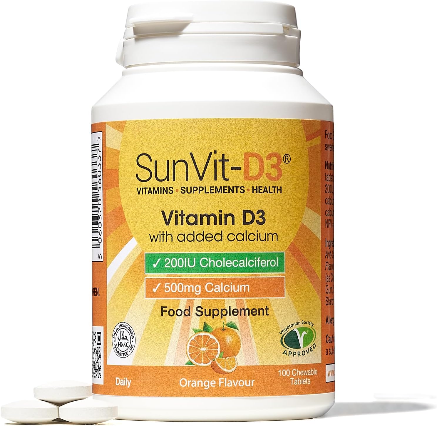 SunVit-D3 Vitamin D3 200IU with Added Calcium Tablets - Calcium and ...