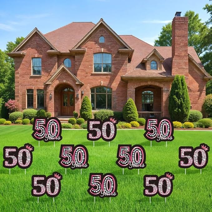 Amazon.com : 50th Birthday Yard Signs Decorations for Women - Rose Gold ...