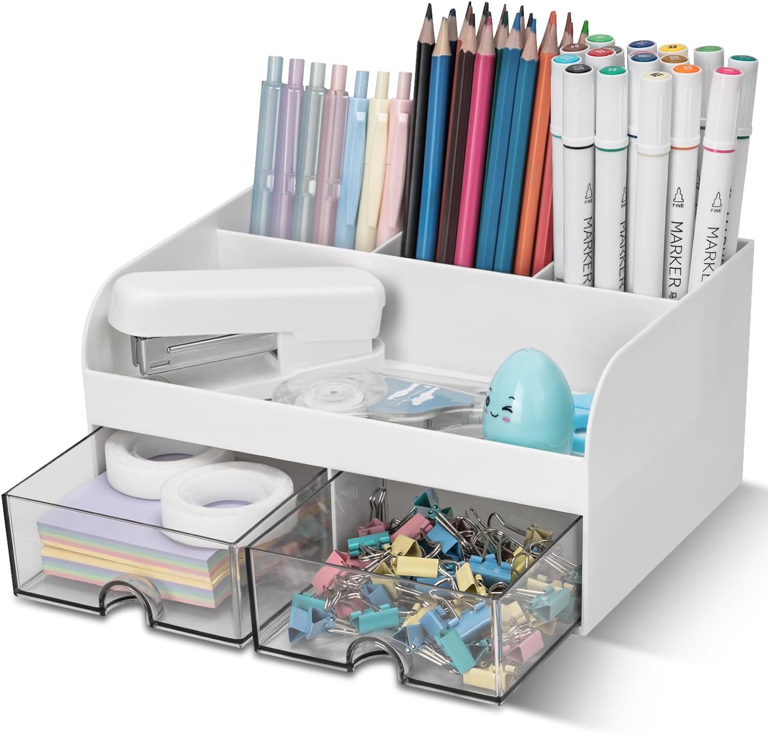 Amazon.com: QIYVLOS Desk Organizer with 2 Drawer, Multi-Functional ...