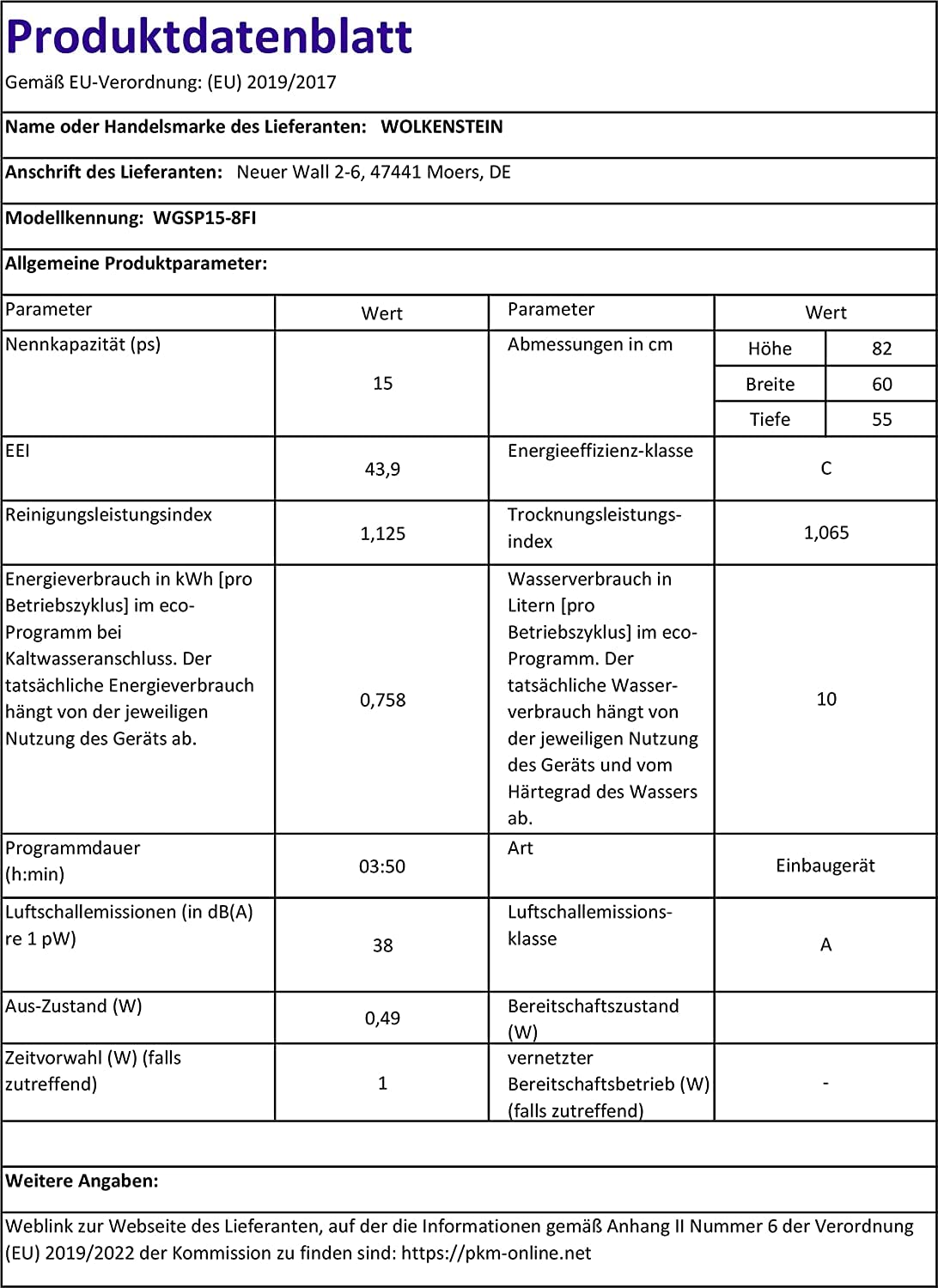 Wolkenstein Geschirrspüler WGSP15-8FI | Spülmaschine | vollintegriert ...