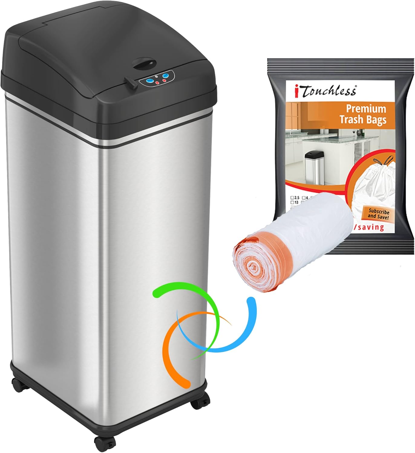 Amazon.com: iTouchless 13 Gallon Glide Sensor Trash Can with Wheels and ...