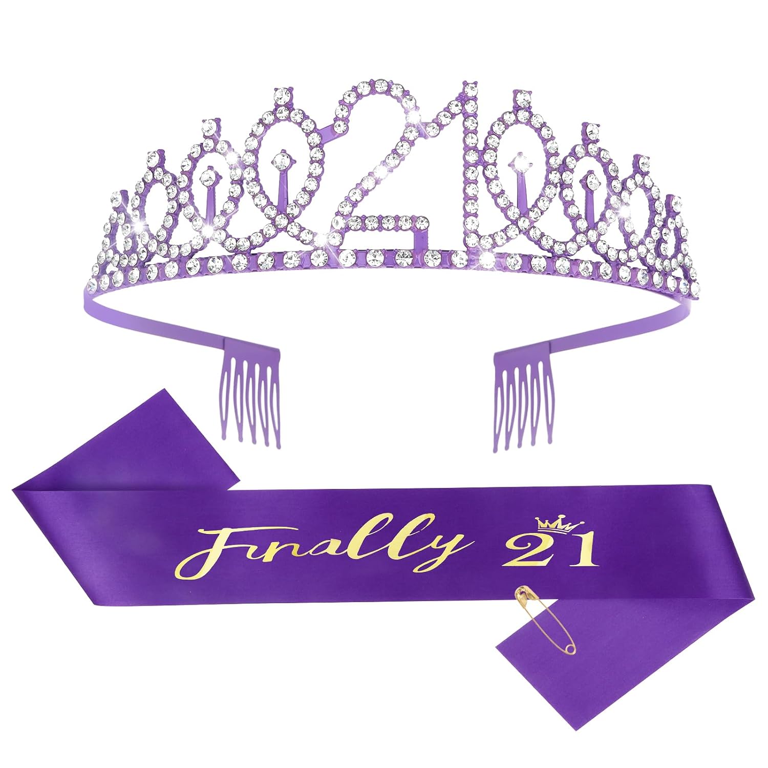 Amazon.com : CIEHER Purple 21st Birthday Tiara and Sash, 21st Birthday ...