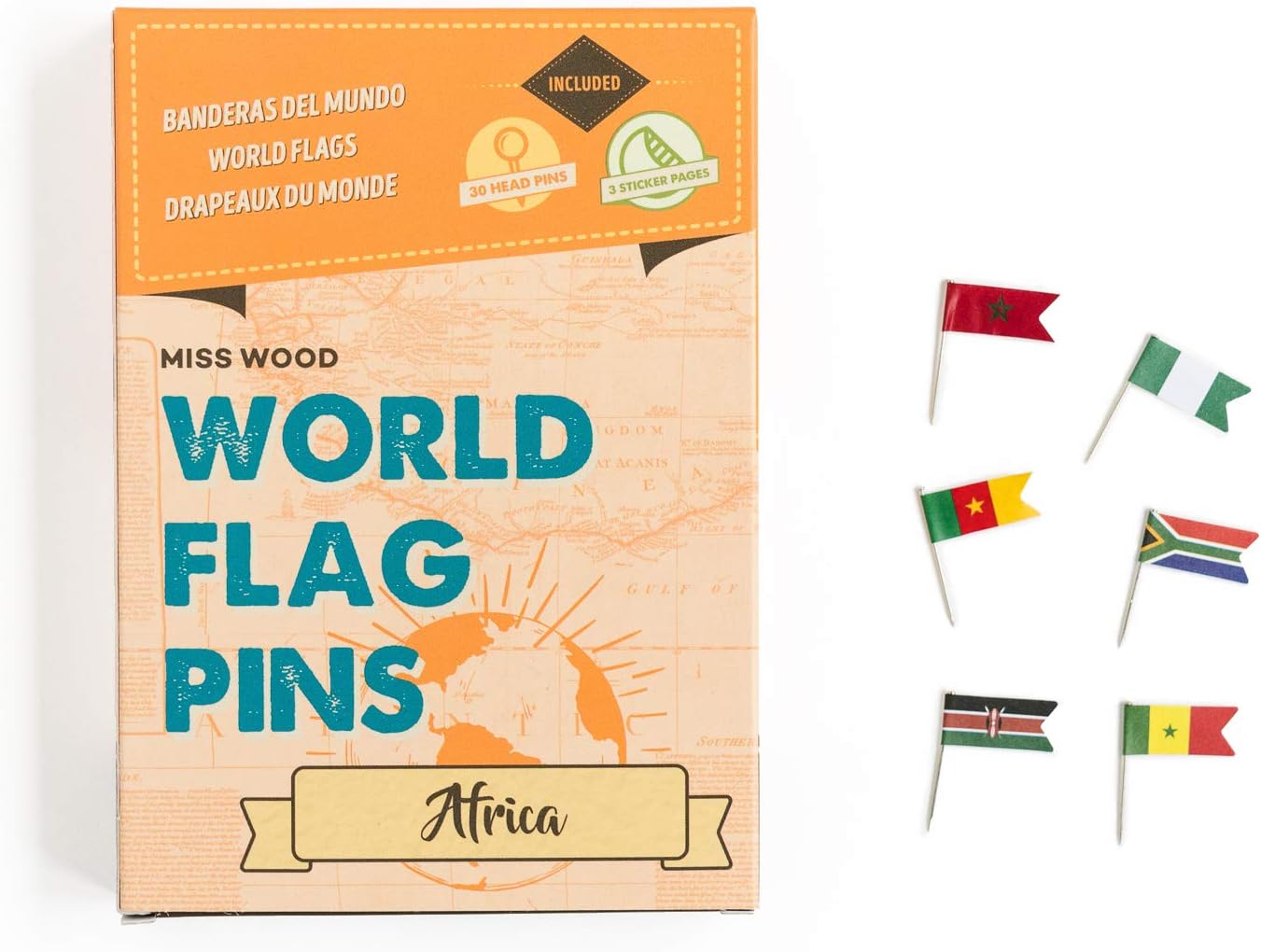 Miss Wood World Flag Pins Africa 25 pieces – BigaMart