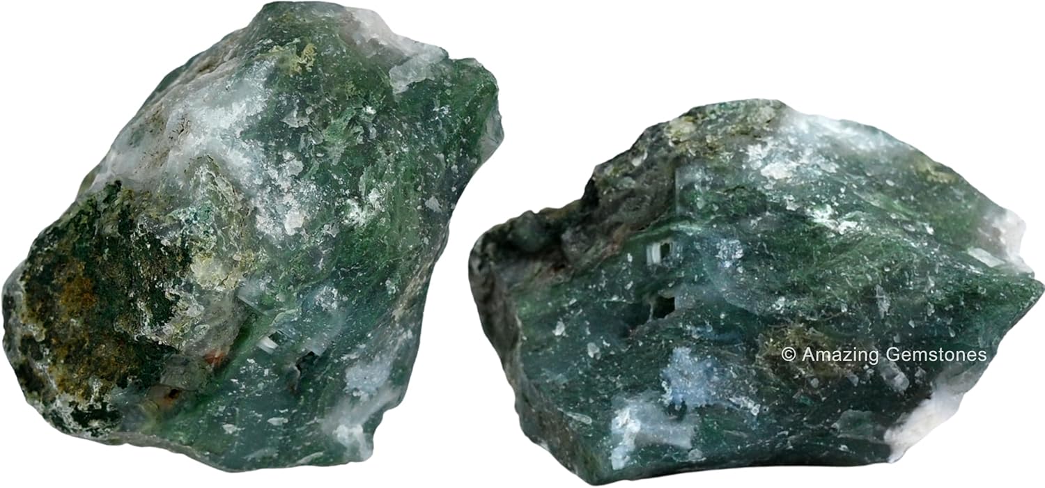 Amazon.com: 2 Pieces Moss Agate Raw Crystals and Healing Stones ...