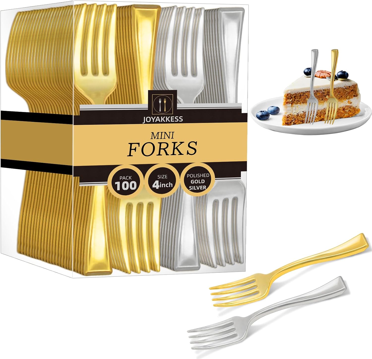 Amazon.com: 100 PCS Gold and Silver Mini Forks Heavy Duty, 4 inch Gold ...