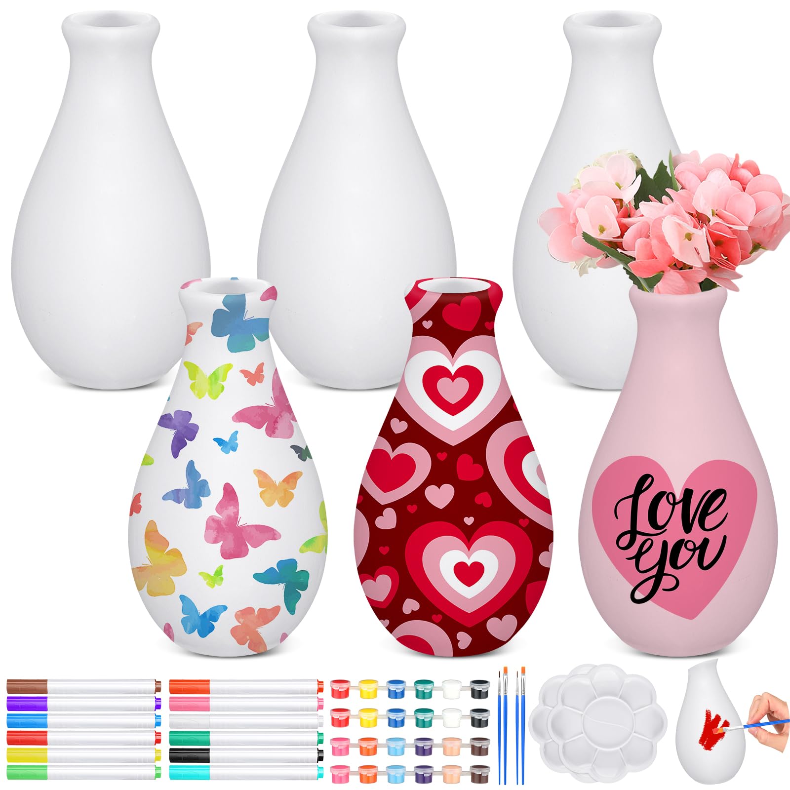 Amazon.com: Singhoow 6 Set Paint Your Own Porcelain Vases Paint Vase ...