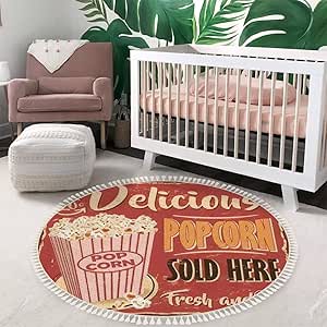 Amazon.com: Round Boho Area Rug Vintage Popcorn Metal Sign Retro Poster ...