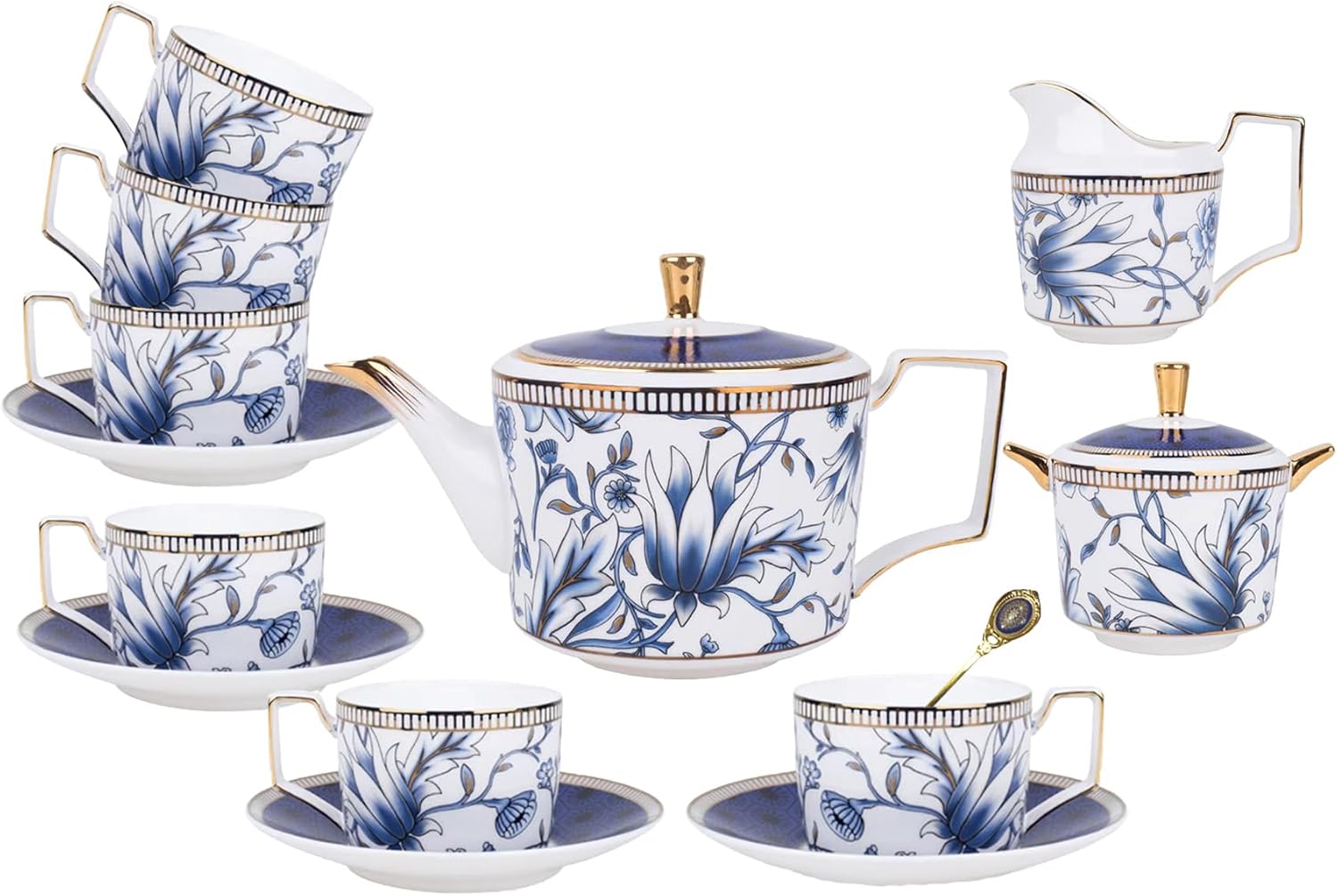 Amazon.com | ACMLIFE Tea Set for Adults- Fine China Tea Set for 6, 21 ...