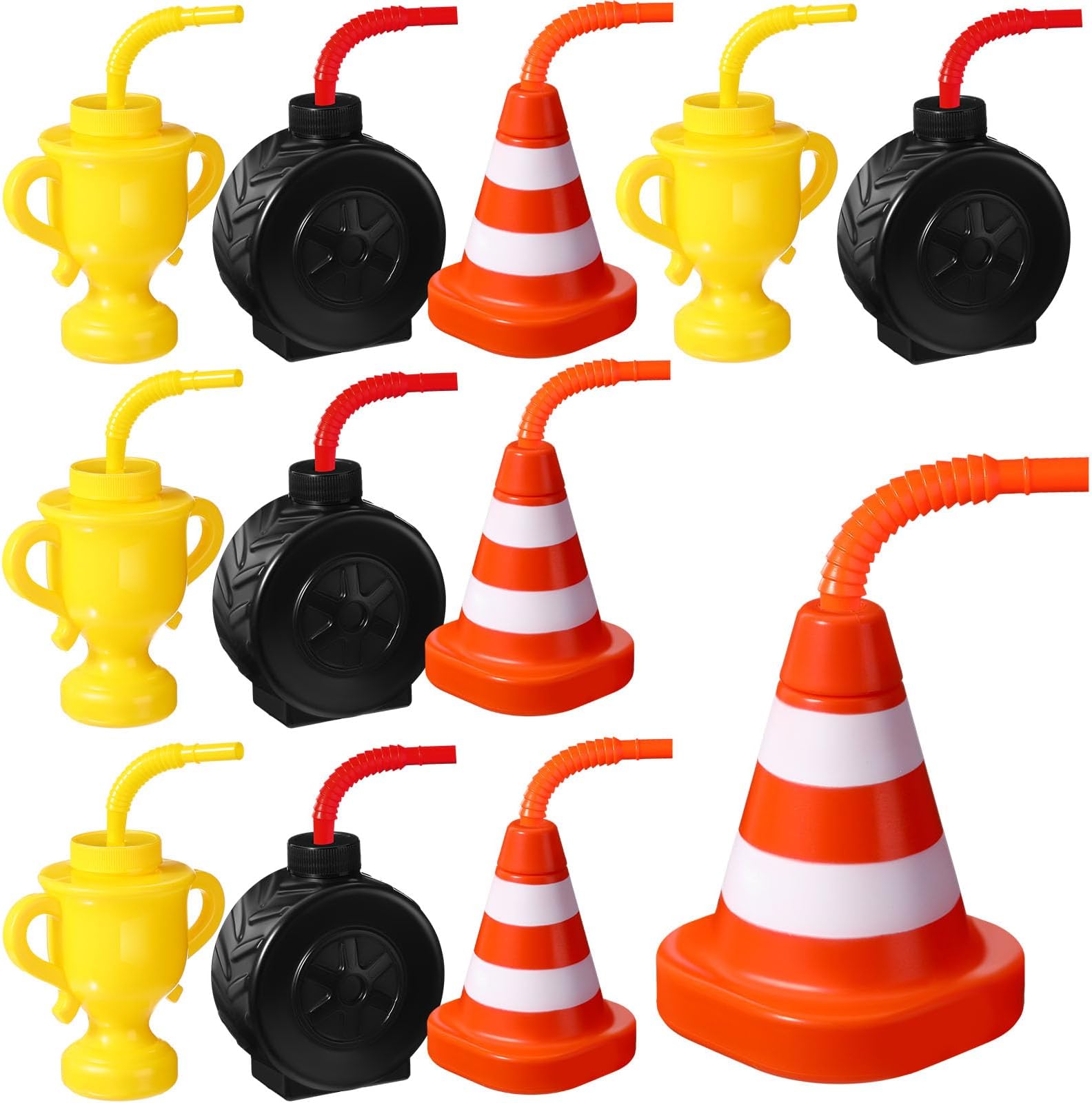 Amazon.com: 16 Pack Construction Cone Cups with Straws Bulk, Traffic ...