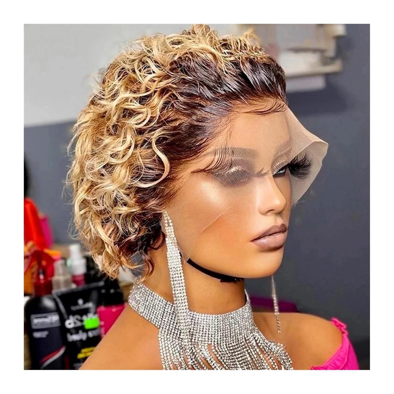 Amazon.com : AOKLEY Wigs Pixie Cut 13×1 Lace Frontal Wig Short Spring ...