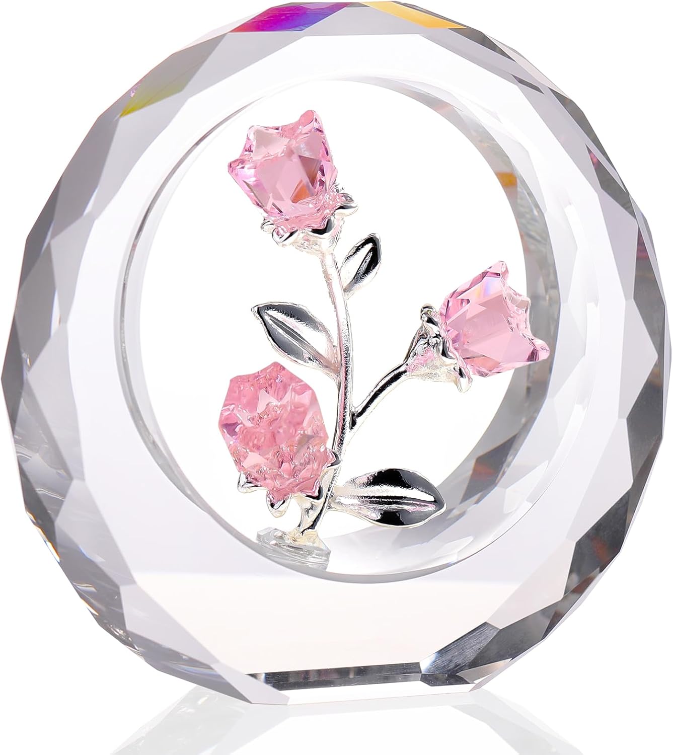 Amazon.com: Crystal Pink Roses Bouquet Figurines, Glass Rose Flowers ...