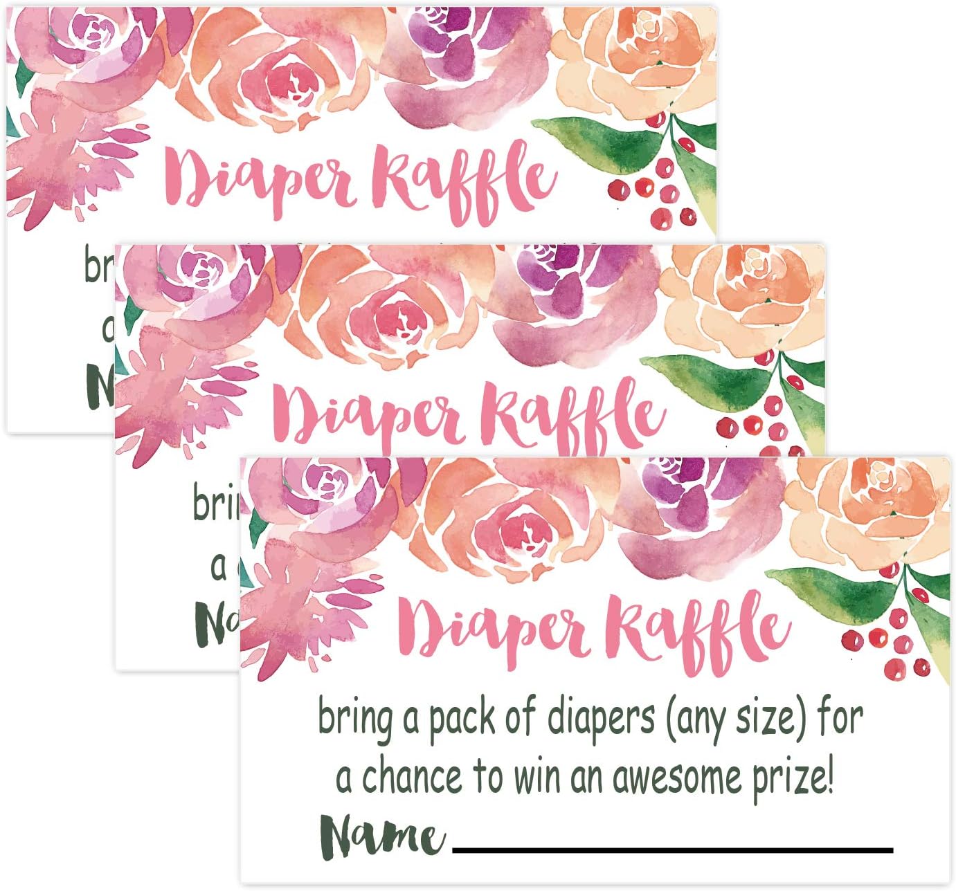 Amazon.com: 50 Watercolor Flowers Diaper Raffle Tickets for Baby Shower ...