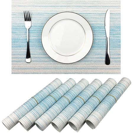 Amazon.com: Placemat,Blue and White Blending Color Durable Woven Vinyl ...