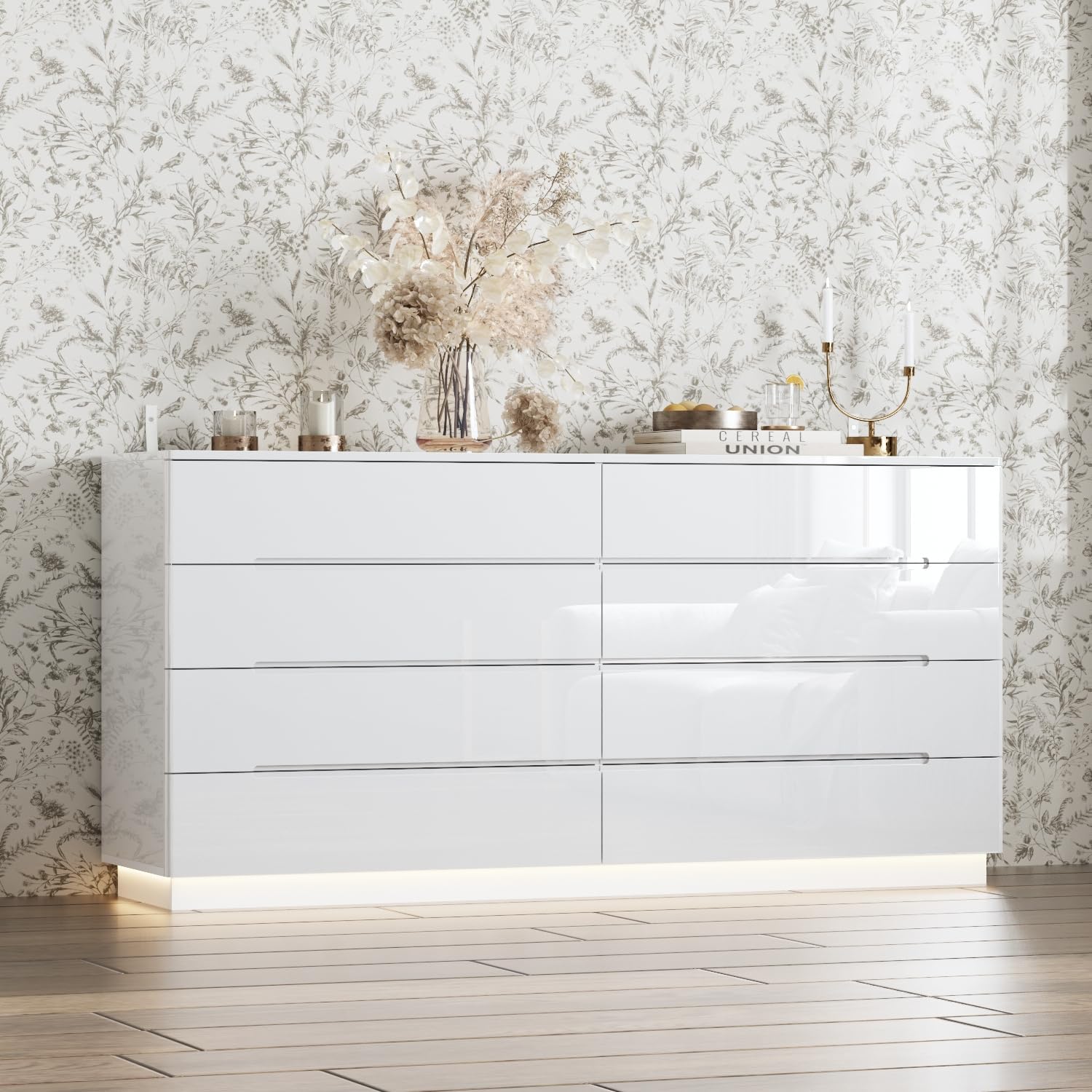 Amazon.com: ROMSHINE White Drawer Dresser with LED Light, Modern High ...
