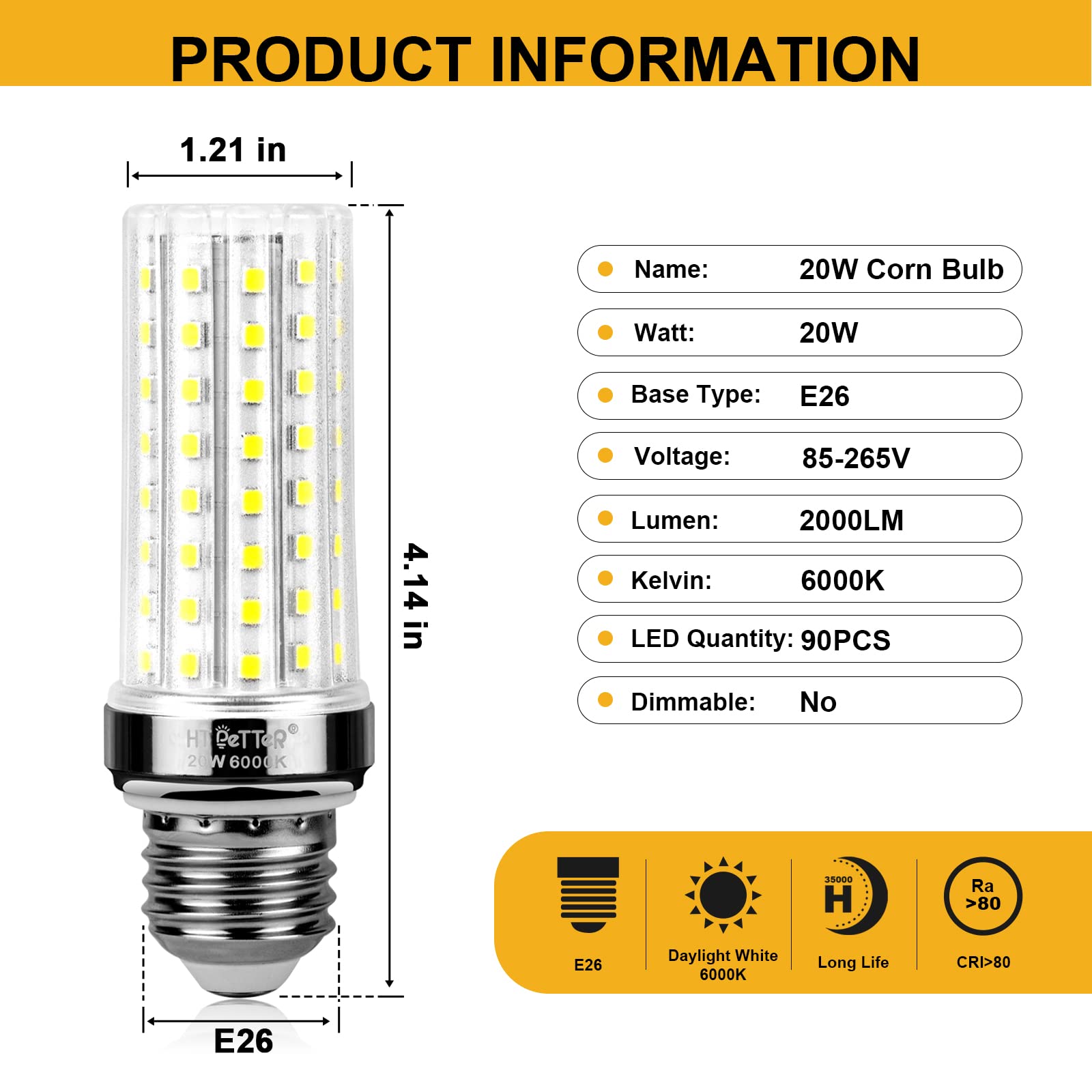 Snapklik.com : Corn Bulb, 20W E26/E27 Base LED Light Bulb, Chandelier ...