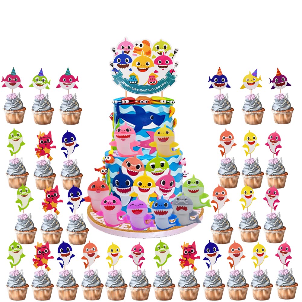 Buy Shark Cake Toppers Figures, 39Pcs Shark Cupcake Toppers Set Cartoon ...