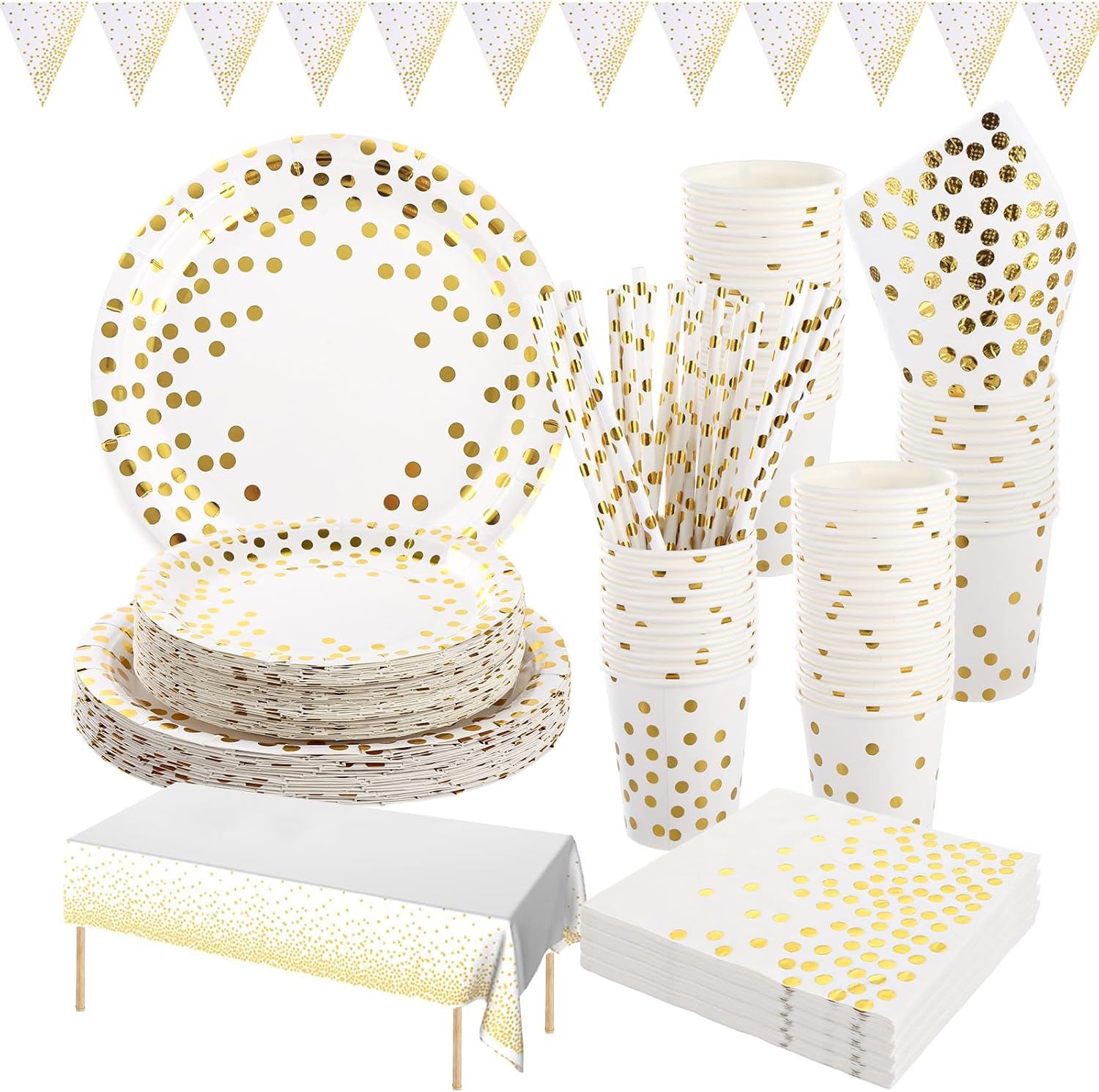 DAJAVE 252 Pcs Party Paper Plates, White and Gold Party Tableware ...