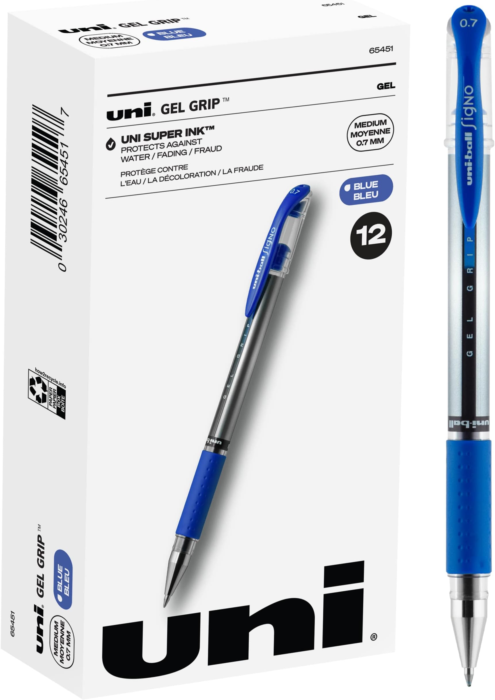uni-ball Gel Grip Stick Medium Point Gel Pens, 12 Blue Ink Pens(65451 ...