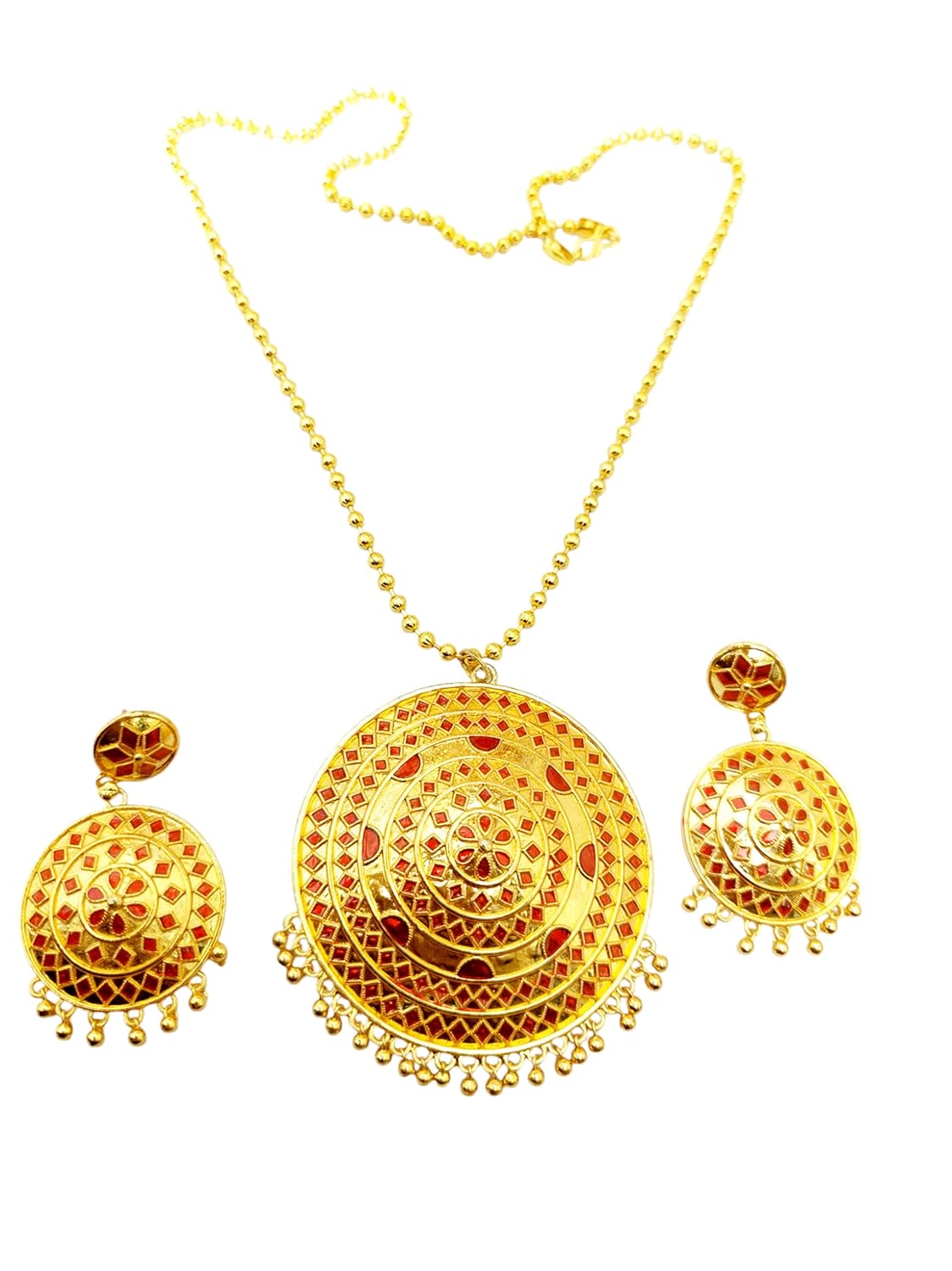 Buy BALAJI GOLD Assamese Traditional Red Big Japi Goti Chain Jewellery ...