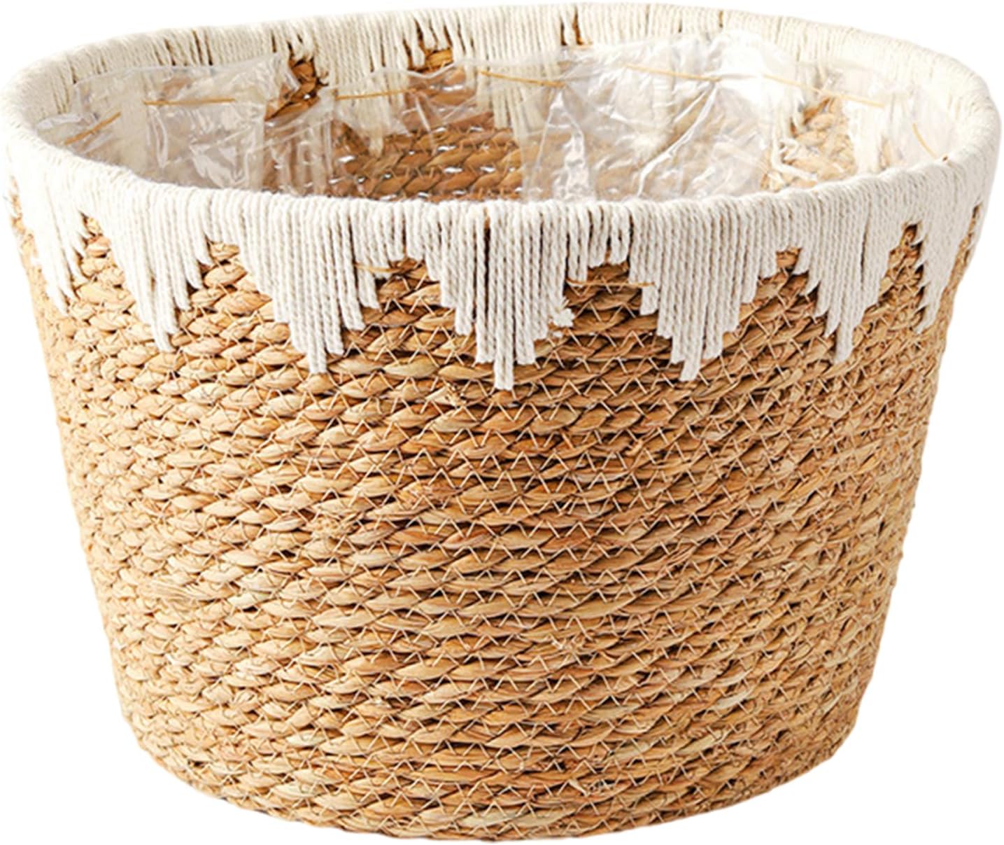 Amazon.com: Handmade Straw Weaving Storage Baskets Woven Flower Plant ...
