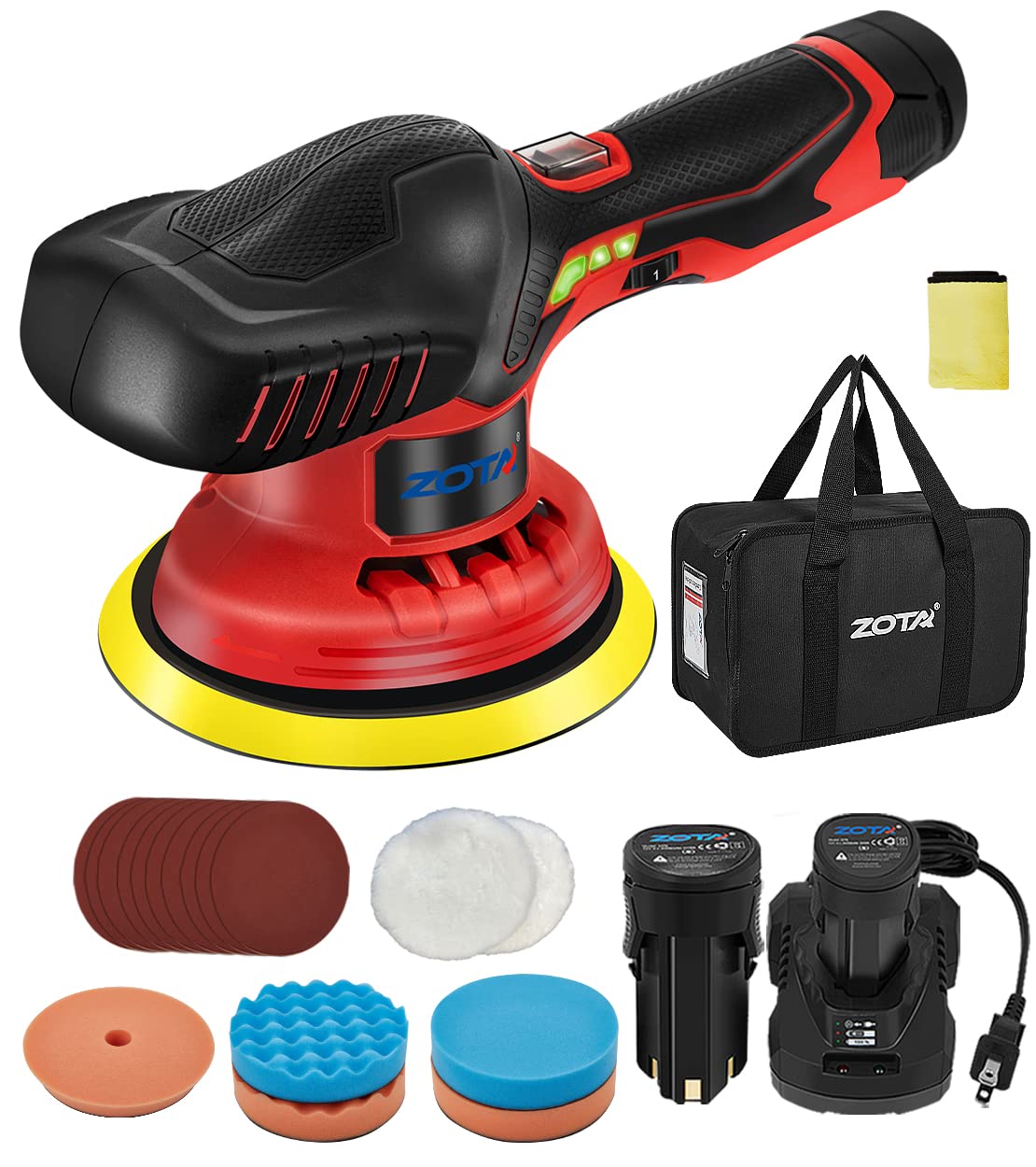 Amazon.co.jp: ZOTA ポリッシャー 充電式,150mm ポリッシャー コードレス, 2個12v 2.0Ahバッテリー付きおよび急速充電器1台,6段階変速ポリッシャー ダブル ...