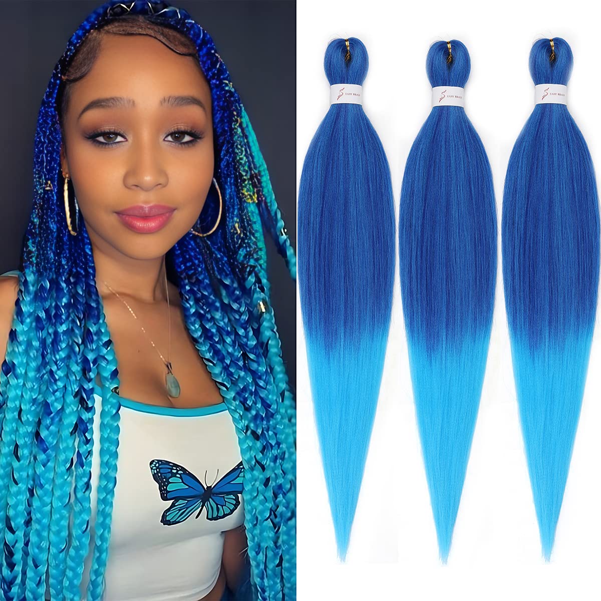 Snapklik.com : Blue Braiding Hair 26 Inch Pre Stretched Braiding Hair ...