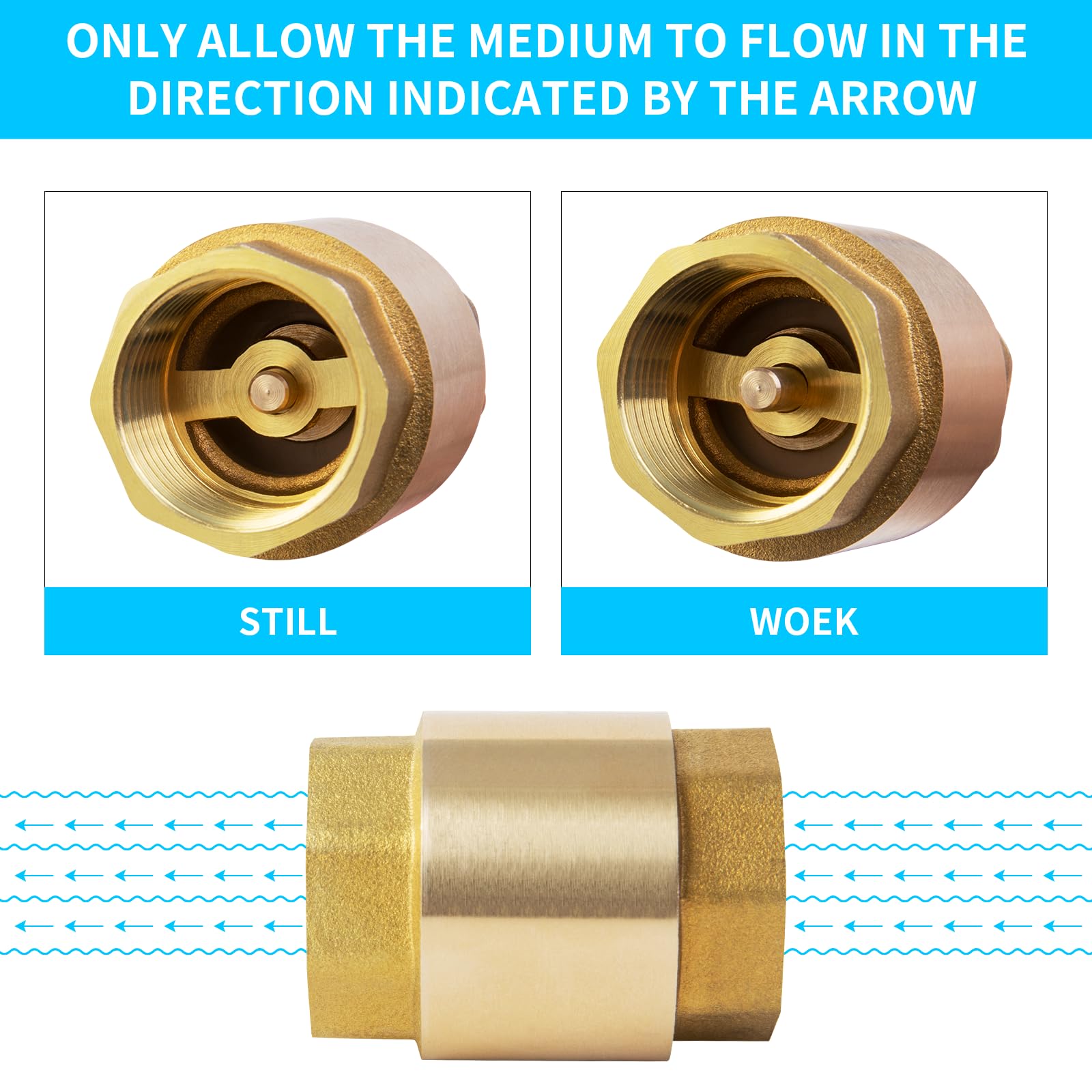 Snapklik.com : ChillWaves Brass In-Line Spring Check Valve DN32 1-1/4 ...