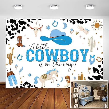 Amazon.com : Avezano Cowboy Baby Shower Backdrops A Little Cowboy is On ...