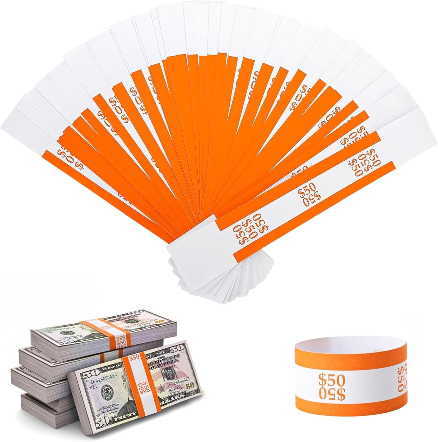 Amazon.com : Self-Sealing Currency Straps - Pack of 100 Orange Bands ...
