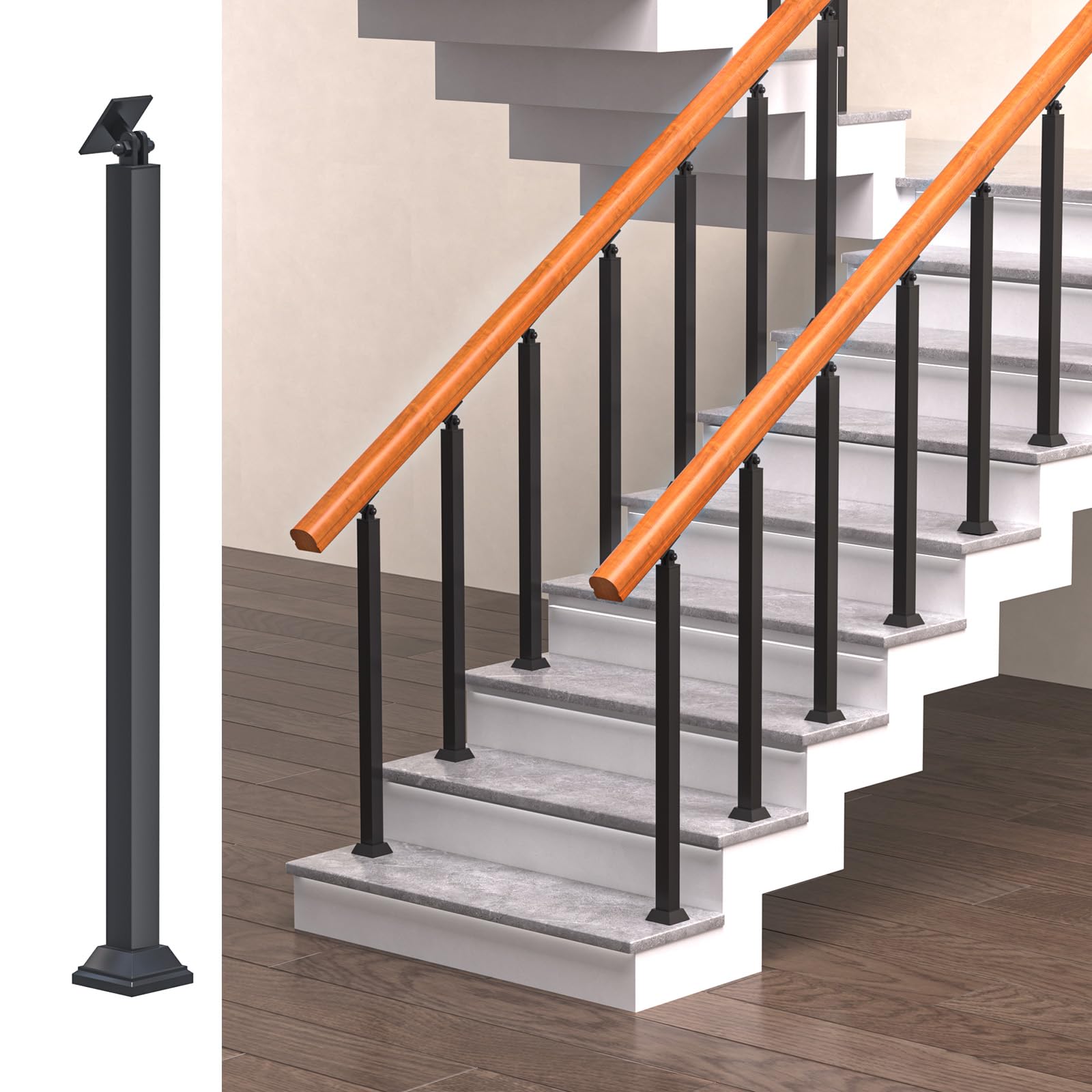 YOBEST Black Stair Balusters Post, Square Metal Railing Spindles ...