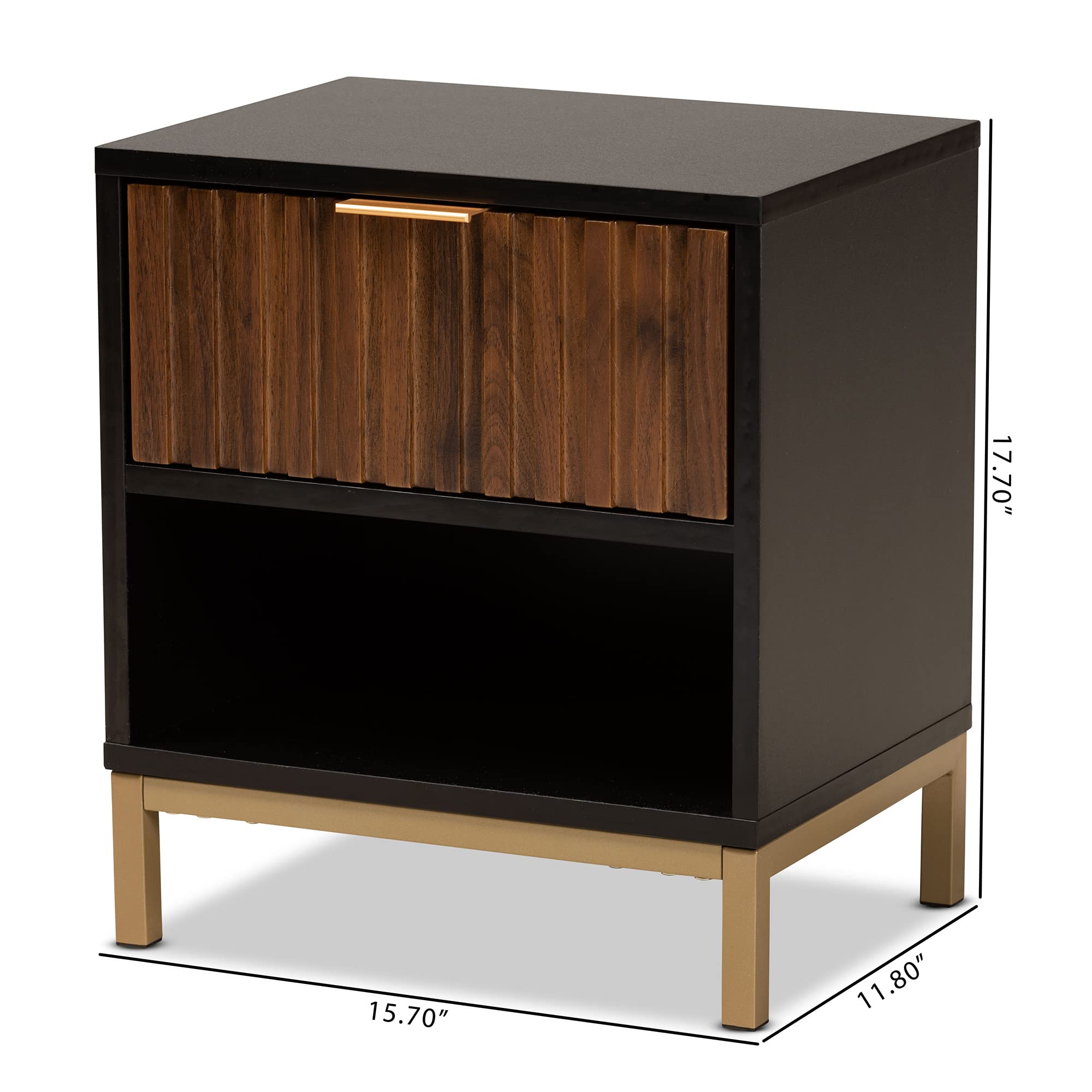 Baxton Studio Uriel Nightstands, Natural Brown/Black/Gold